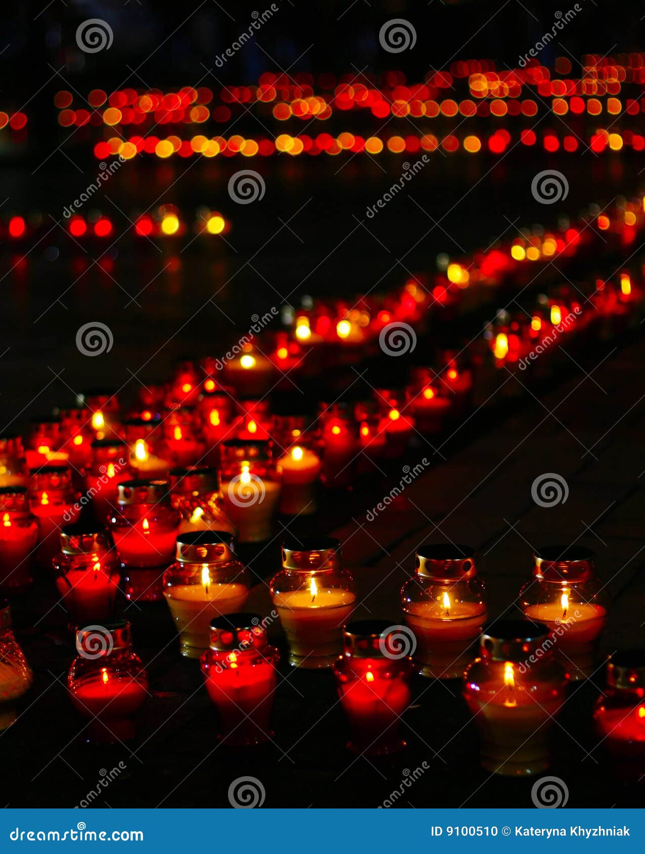 Beautiful Row of Red Funeral Candles Stock Photo - Image of color, love ...