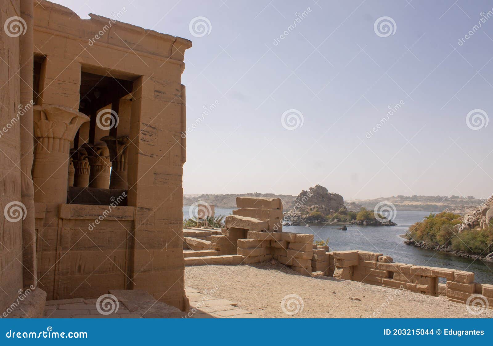 Egyptian Temple on the Coast of River Nile Stock Photo - Image of ...