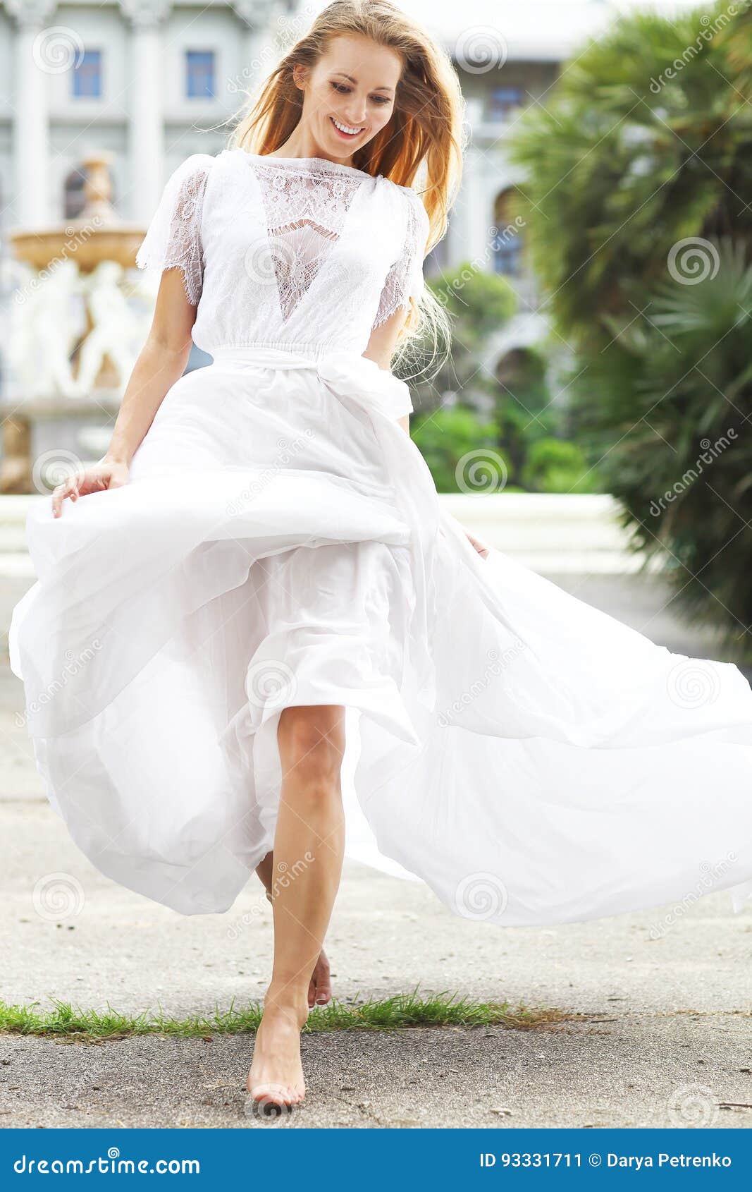 Beautiful Running Bride Outdoors in Park Stock Image - Image of ...