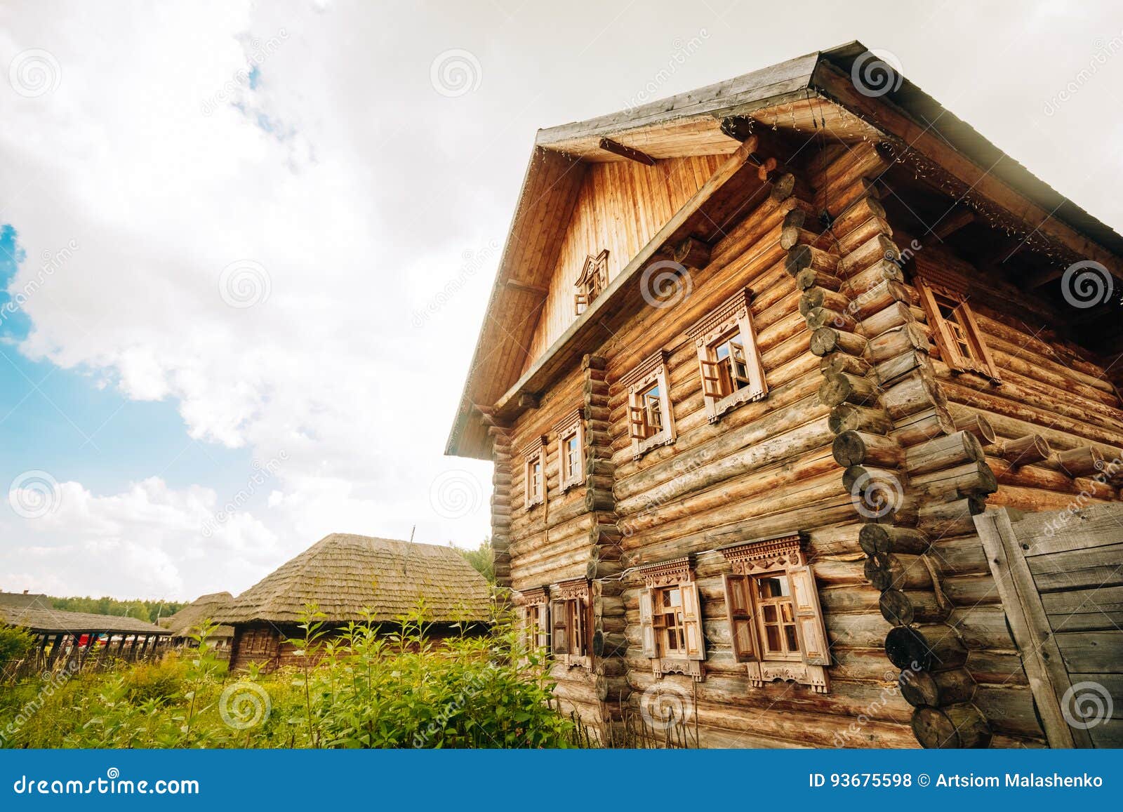 Beautiful Russian Log Hut with Two Floors Stock Photo - Image of ...