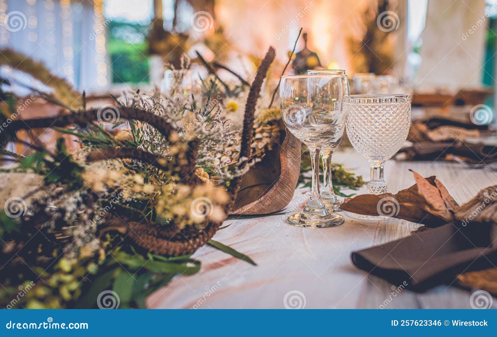 Beautiful Rustic Decorated Table for an Event Stock Photo - Image of ...