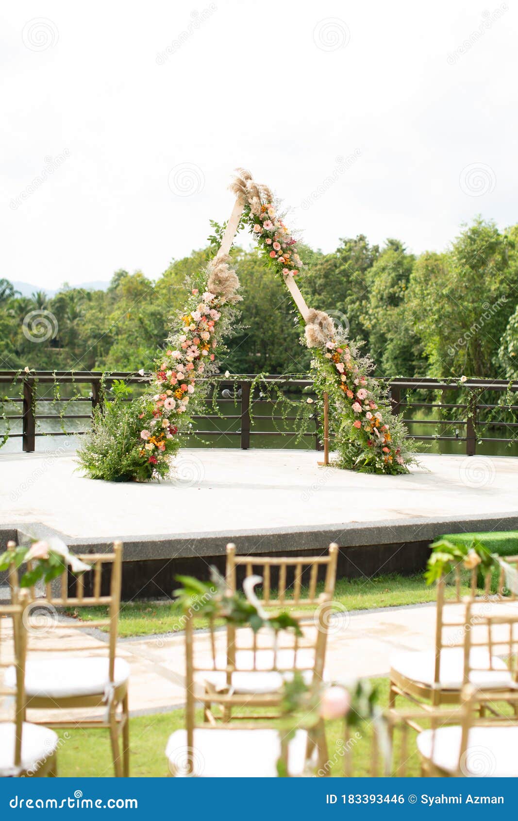 Beautiful and Rustic Garden Wedding Setup Stock Photo - Image of gold ...