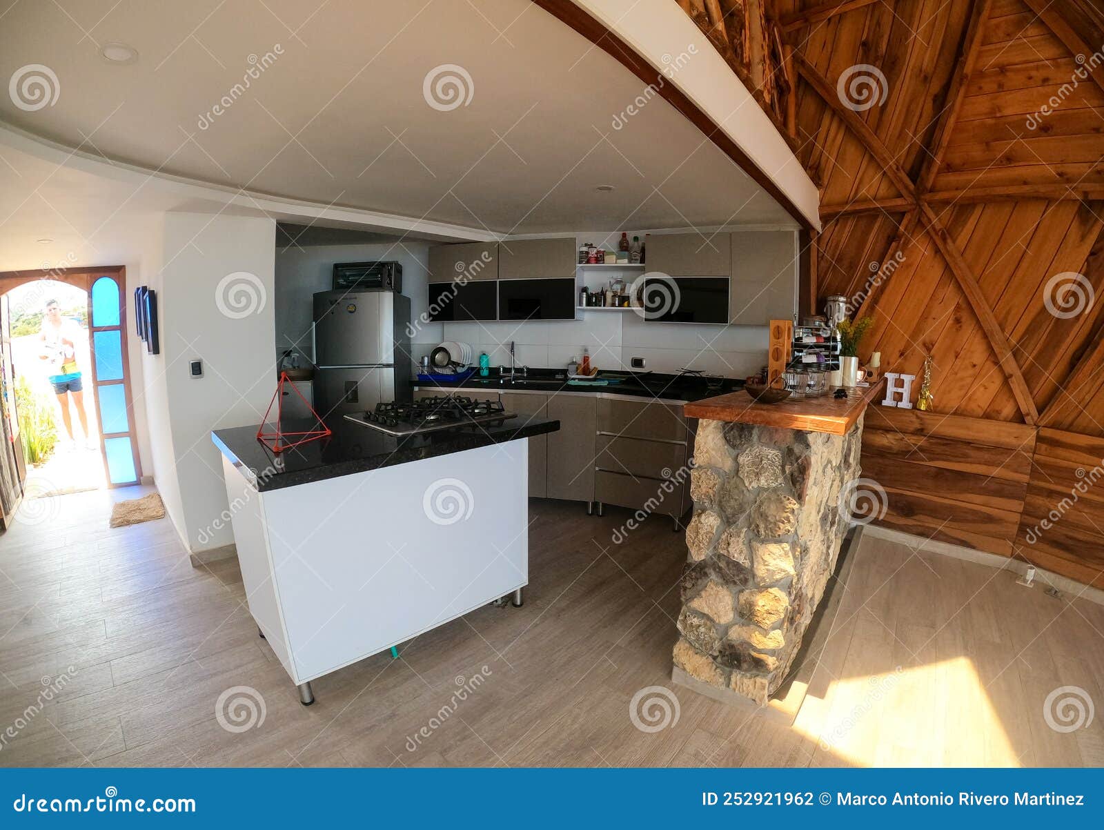 Beautiful Rustic Kitchen with Fridge Stock Photo - Image of daylight ...