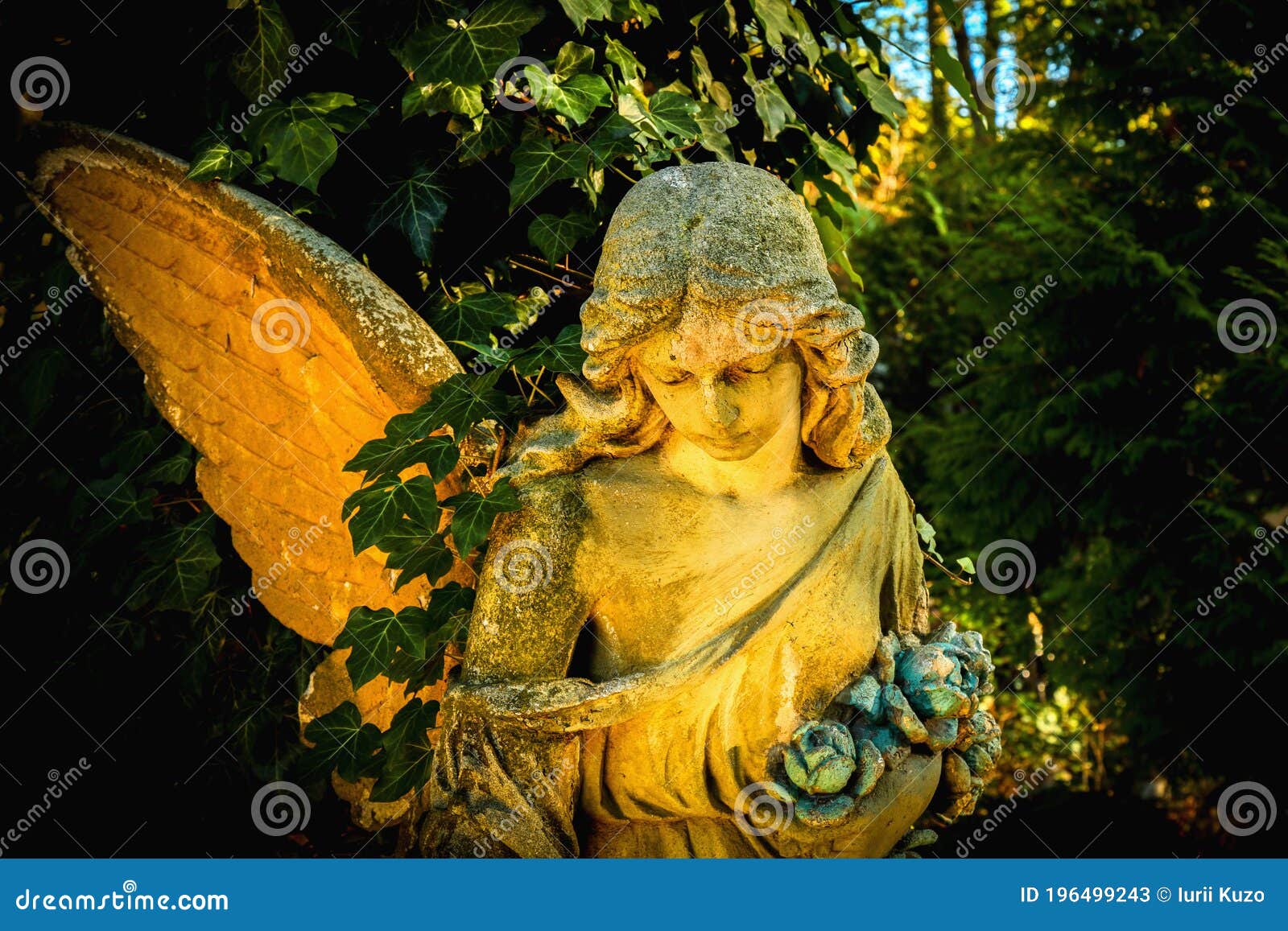 Beautiful Sad Angel With Broken Wing Cannot Fly. Ancient Statue Royalty ...