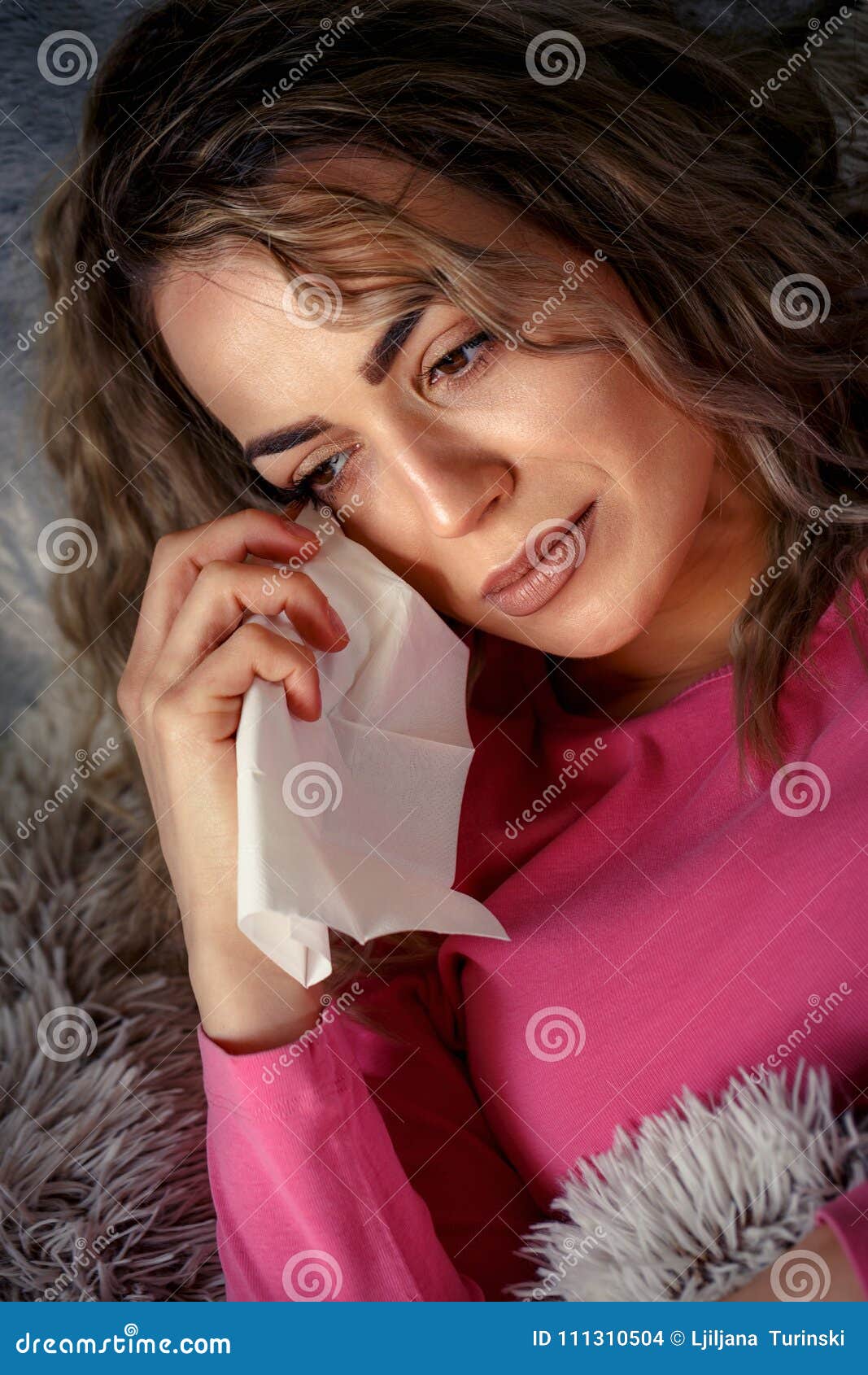 Beautiful Woman Crying Alone at Home Stock Photo - Image of expression ...
