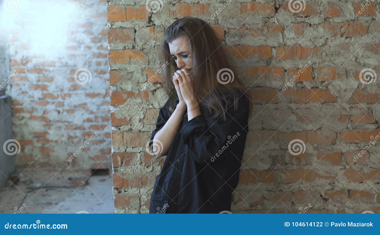 Beautiful Sad Woman Crying in the Building 4K Stock Footage - Video of ...