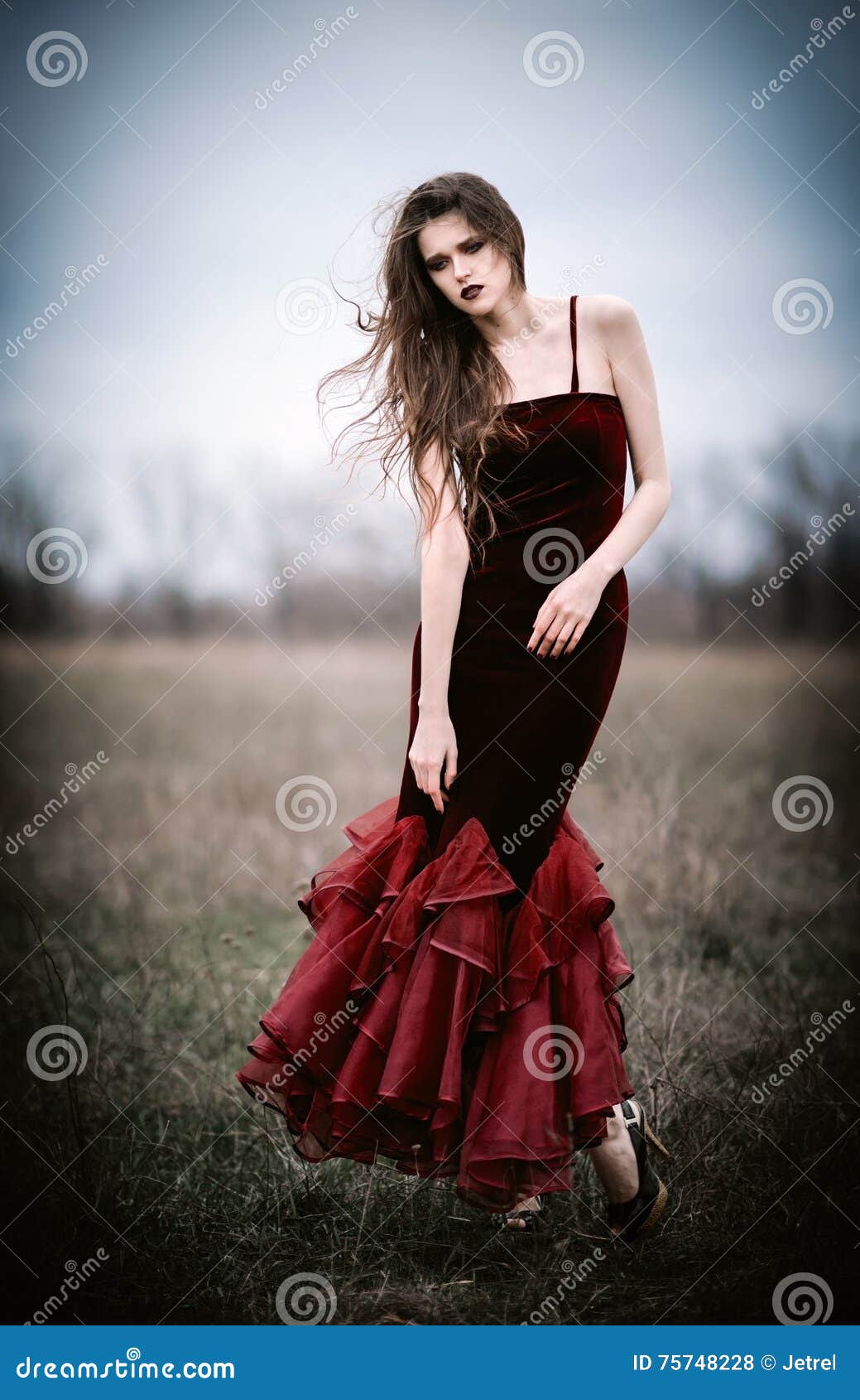 Beautiful Sad Young Woman in the Field Stock Photo - Image of lovely ...