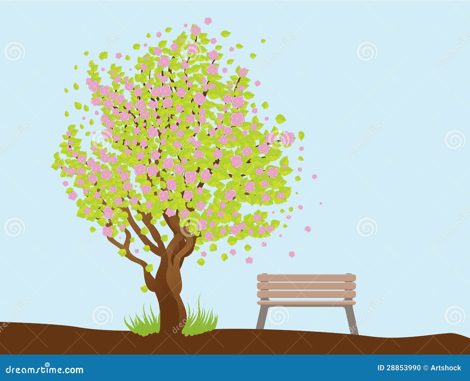 Beautiful sakura and bench stock vector. Illustration of decoration ...