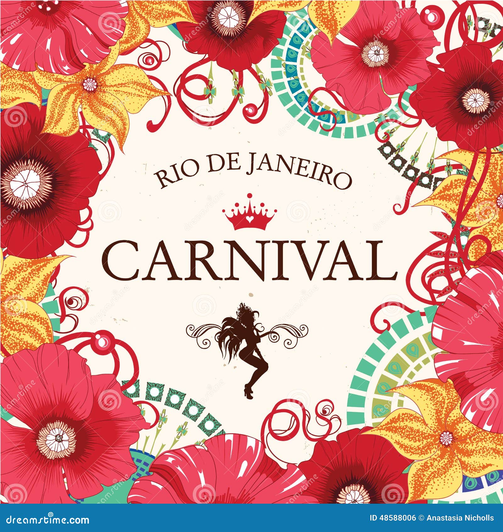 Beautiful Samba Dancer and Flowers Invitation Stock Vector ...