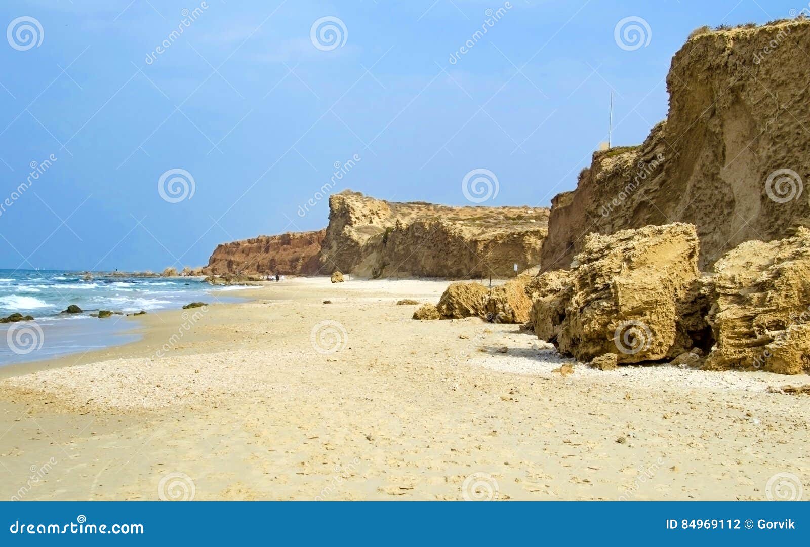 The Beautiful Sandy Beach with Cliffs Stock Photo - Image of line ...