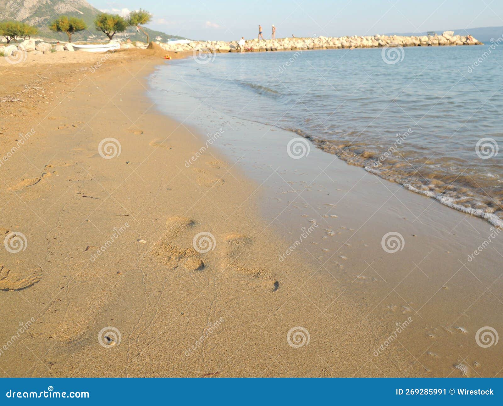 Beautiful Sandy Coastline with Calm Sea Stock Image - Image of travel ...