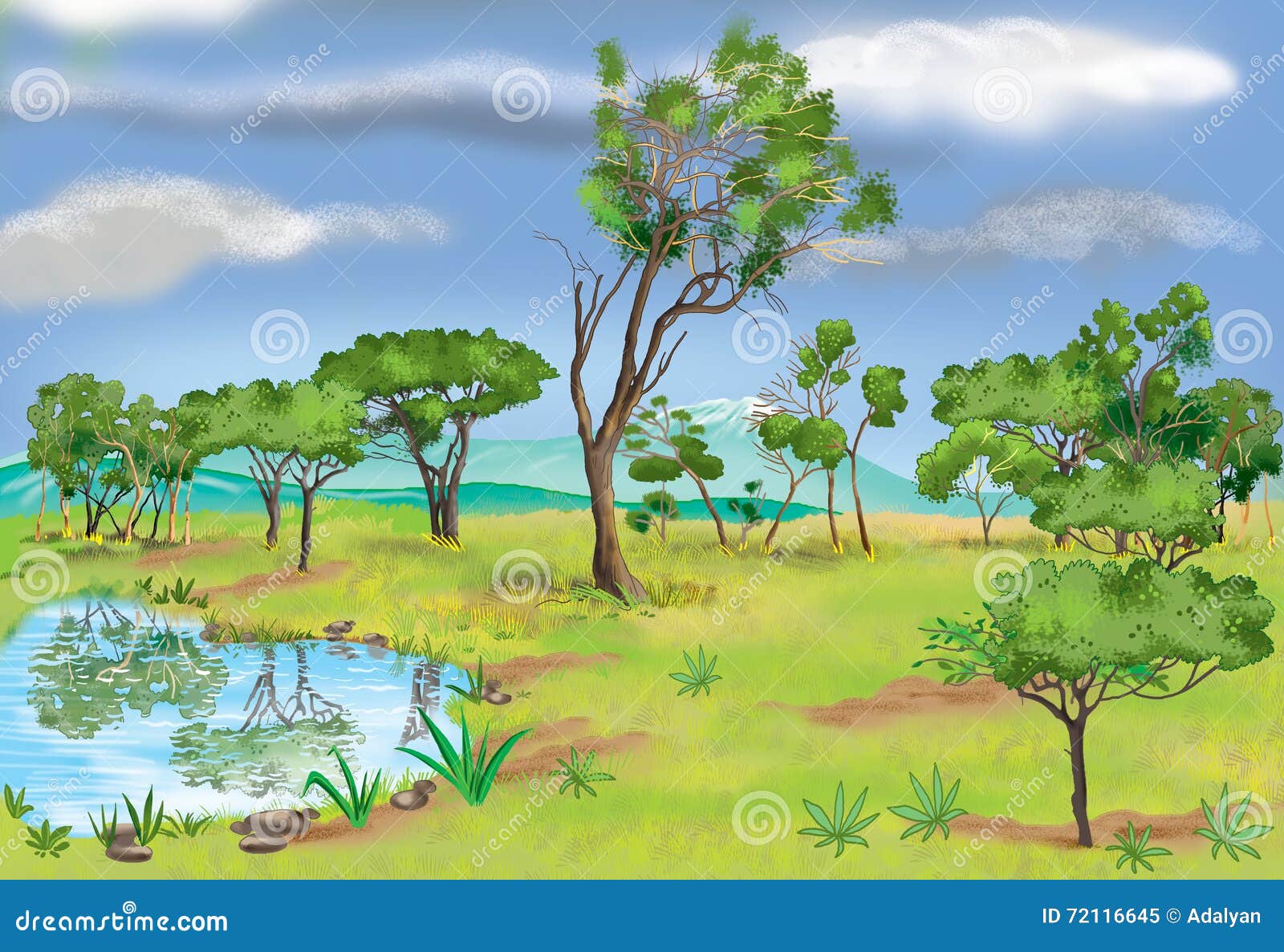 Beautiful Savannah Background Stock Illustration - Illustration of ...
