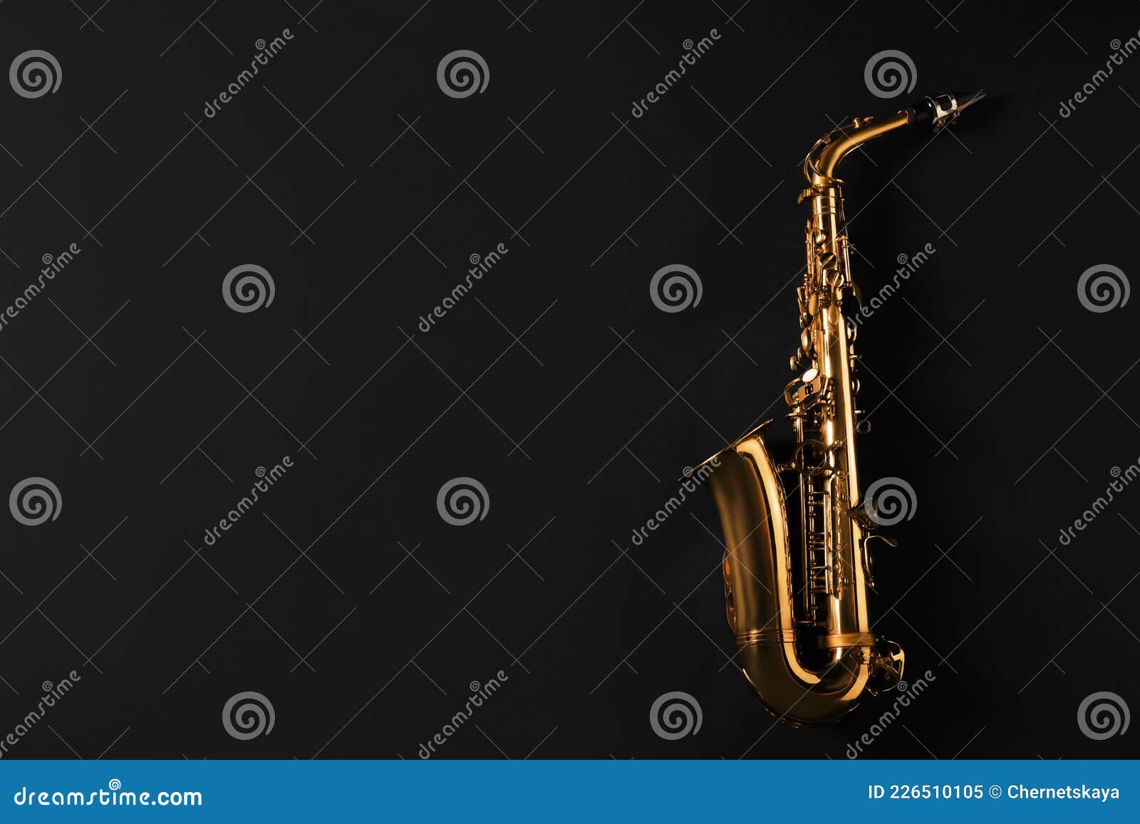 Beautiful Saxophone on Black Background, Top View. Space for Text Stock ...