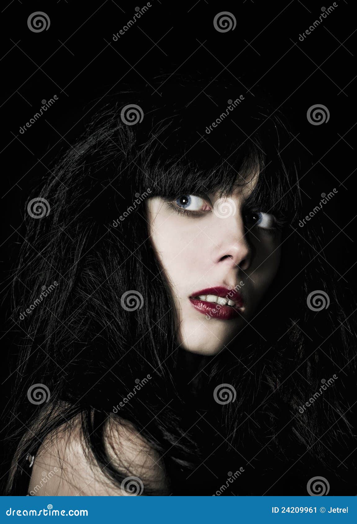 Beautiful Scared Goth Girl among the Dark Stock Image - Image of beauty ...