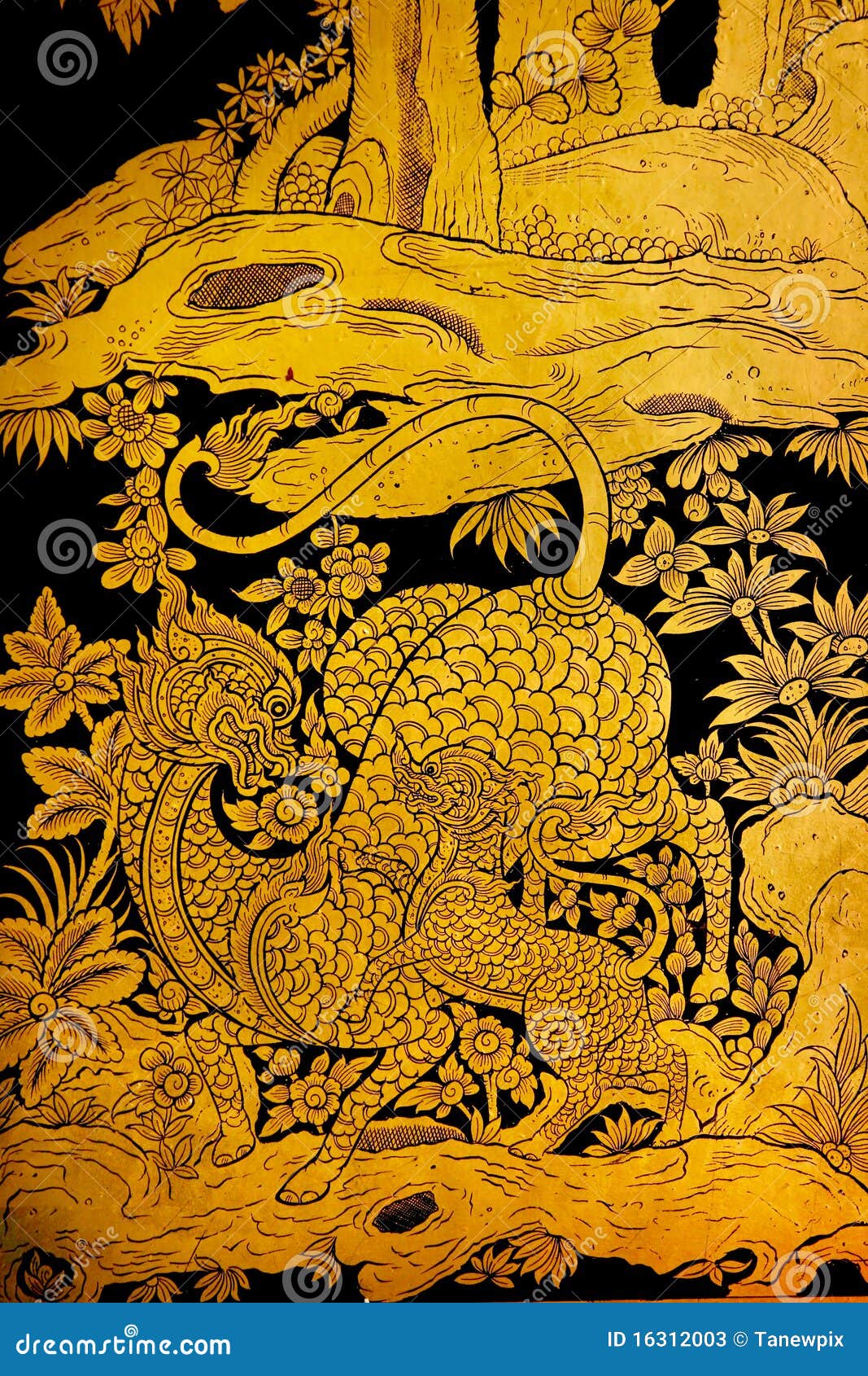 Beautiful Scene Painted on a Temple Windows Stock Image - Image of ...