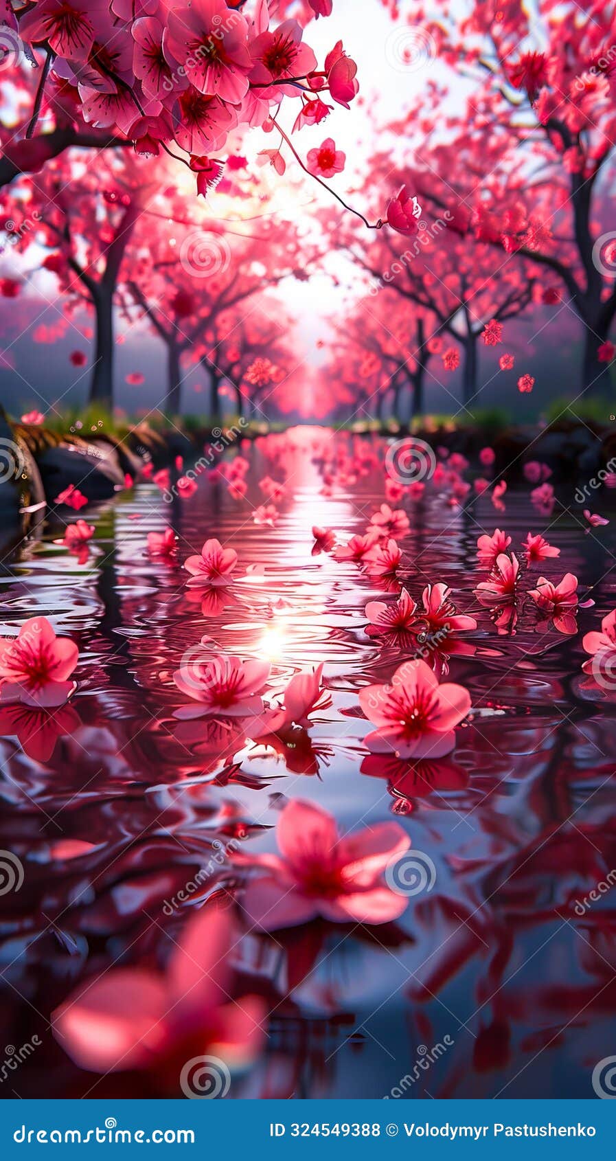 A Beautiful Scene of Pink Flowers and Water Stock Photo - Image of ...