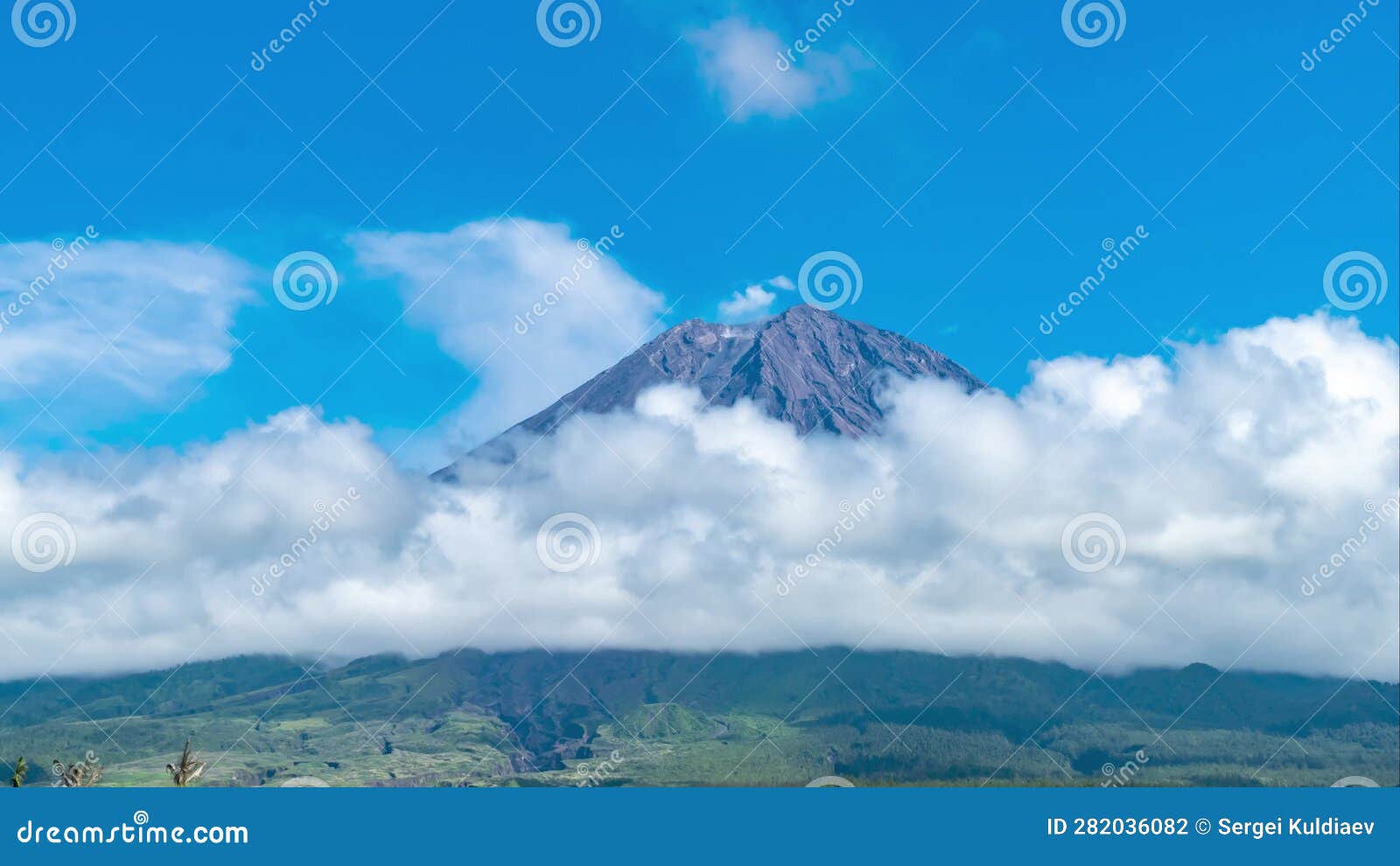 Beautiful Scene of Semeru Volcano and Clouds. East Java, Indonesia ...