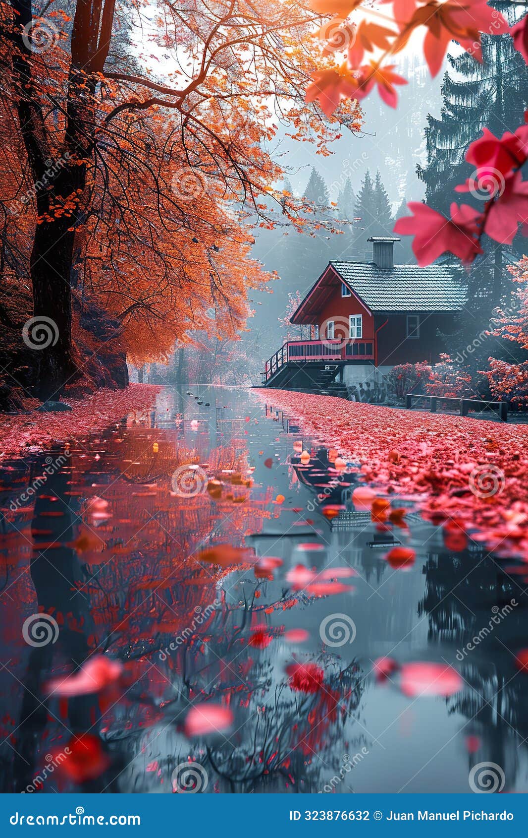 Beautiful Scenery of a Dream House on the Edge of a River Stock Photo ...