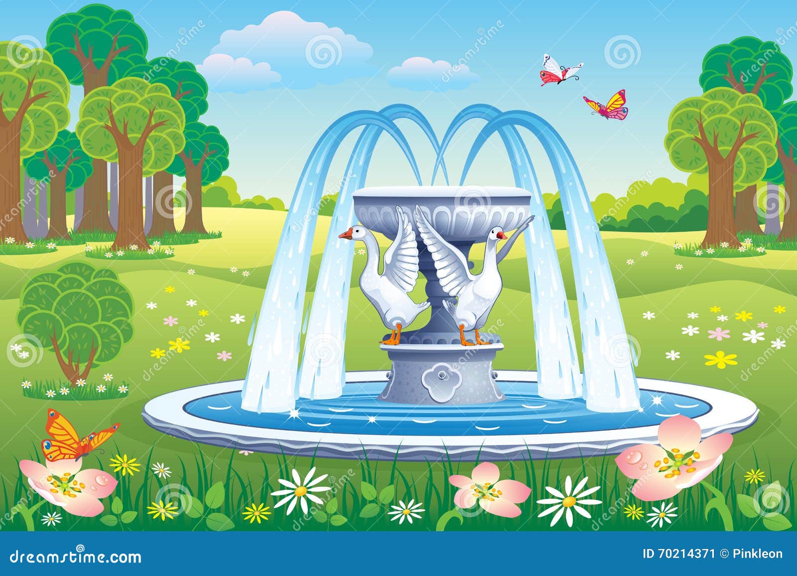 Beautiful Scenery With A Fountain In The Park Stock Illustration ... Beautiful Scenery With A Fountain In The Park Stock Illustration ...