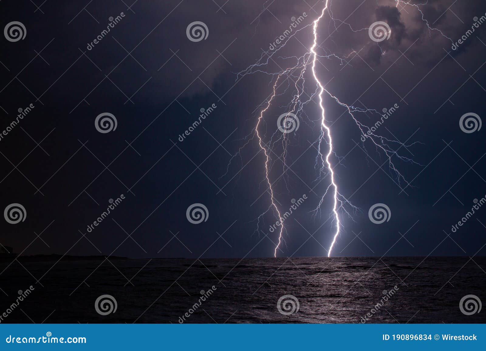 Beautiful Scenery of Lightning Over the Stormy Sea at Night Stock Photo ...