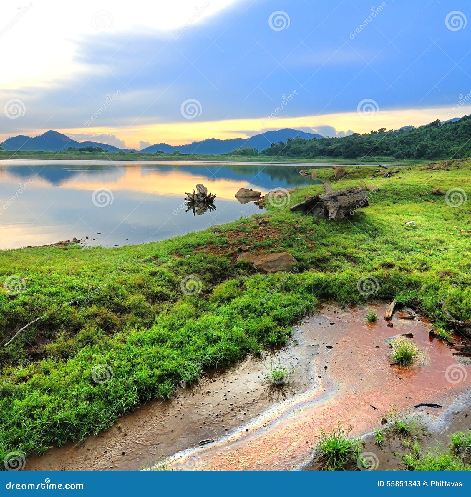 Beautiful Scenery Nature Lake in Sunset Time Stock Image - Image of ...