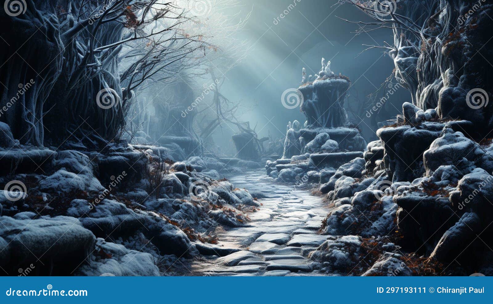 Beautiful Scenery of a Pathway in a Forest with Tree Stock Illustration ...