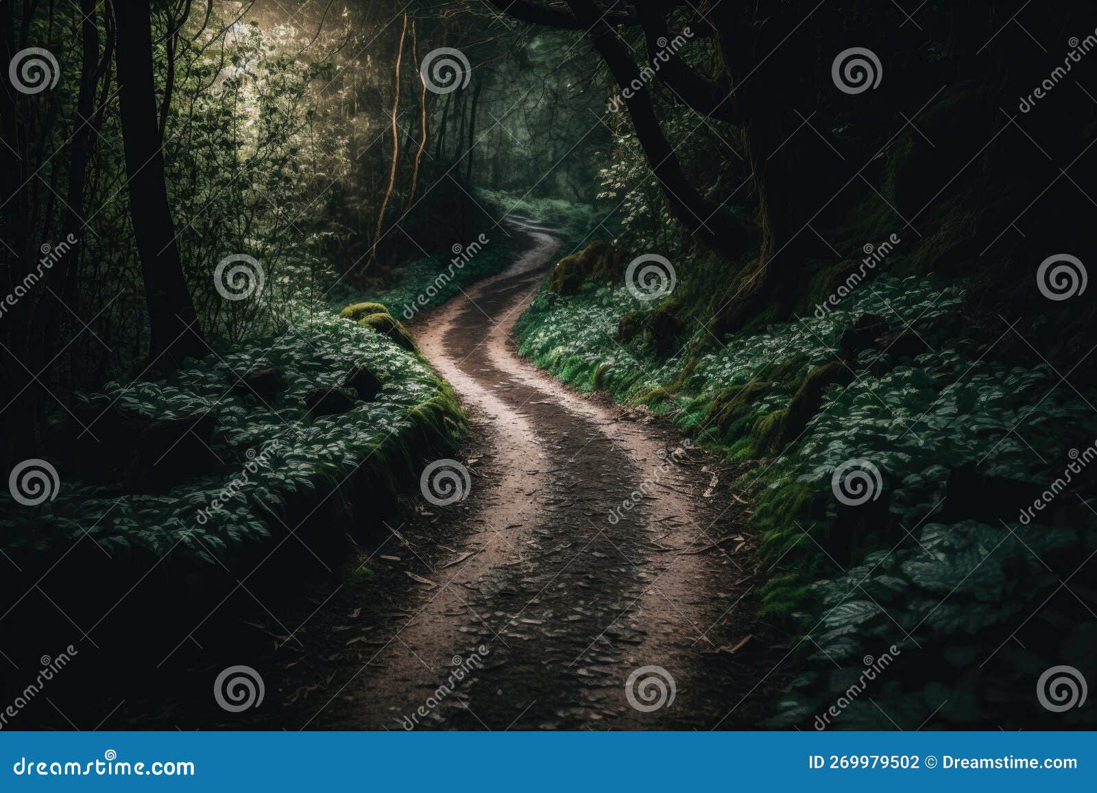 Beautiful Scenery of Pathway in a Forest with Trees. Illustration ...