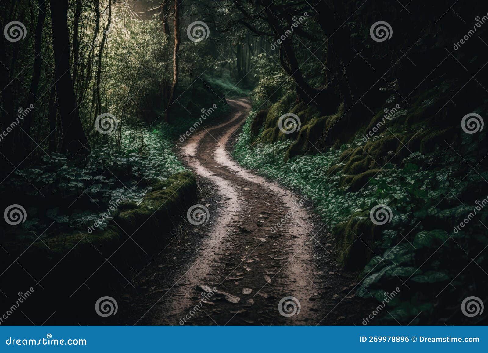 Beautiful Scenery of Pathway in a Forest with Trees. Illustration ...