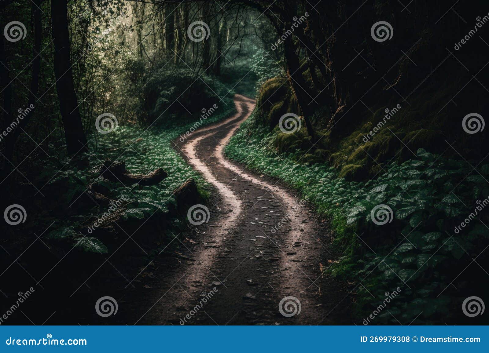 Beautiful Scenery of Pathway in a Forest with Trees. Illustration ...
