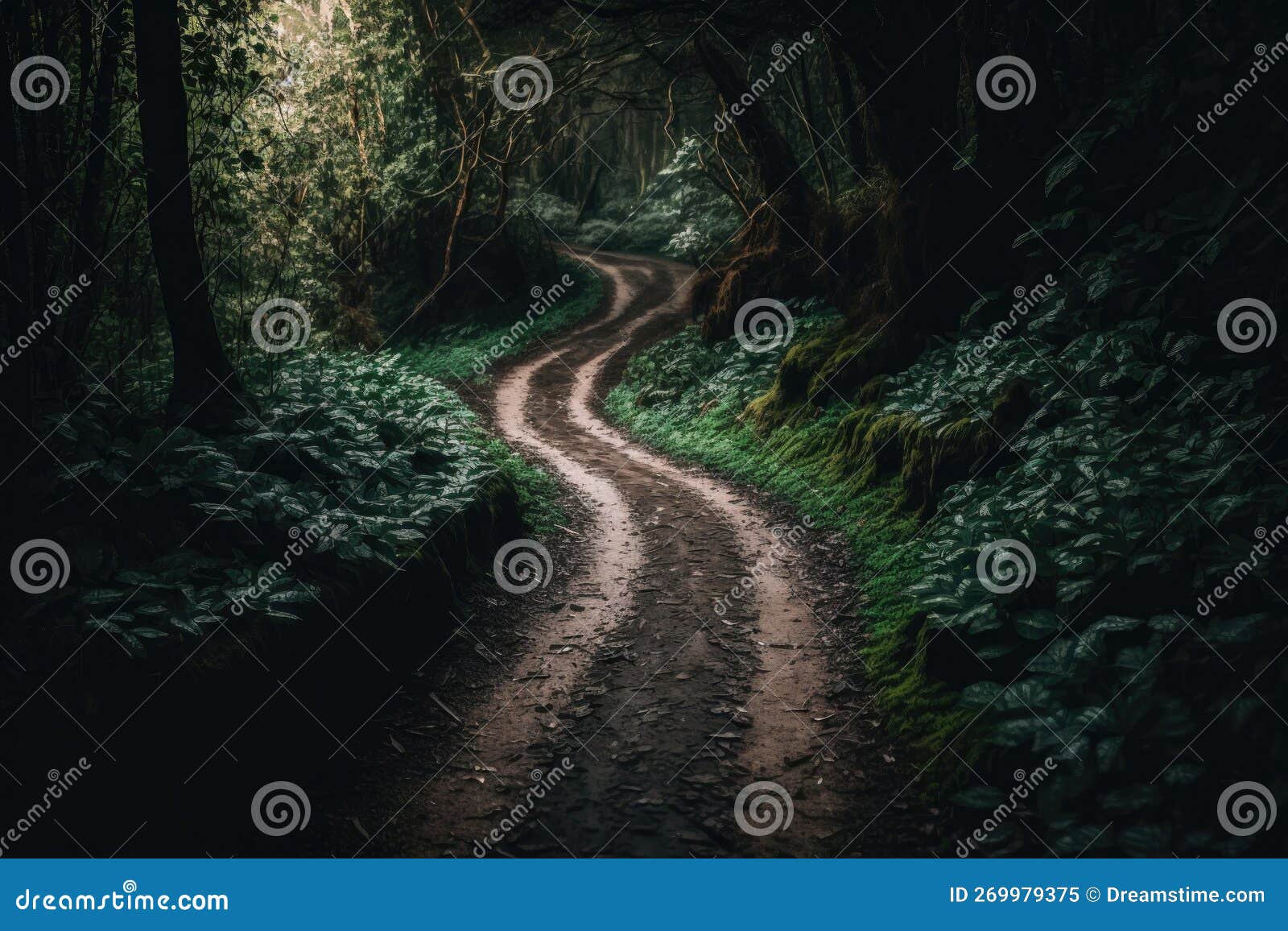 Beautiful Scenery of Pathway in a Forest with Trees. Illustration ...