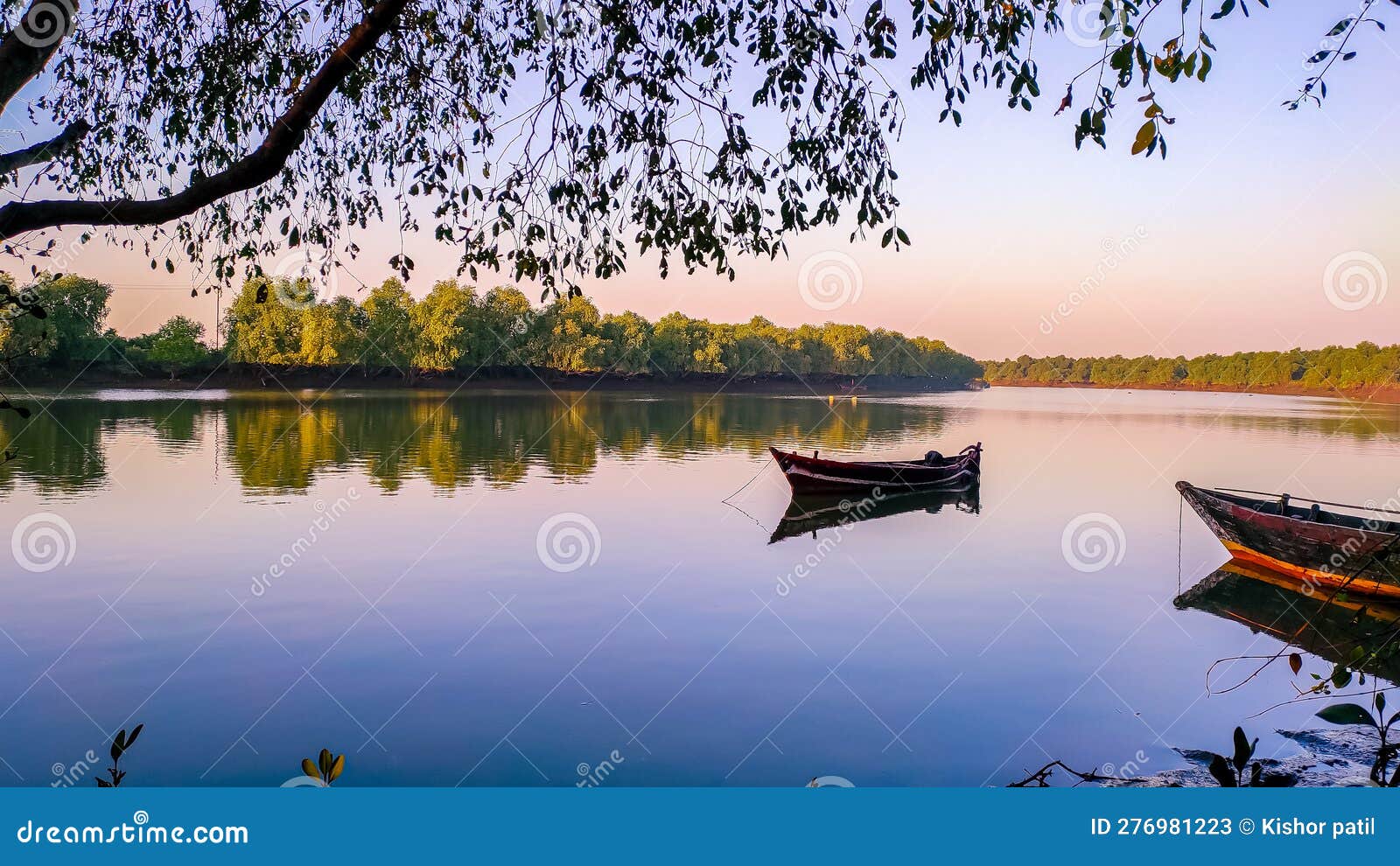 Beautiful Scenery at the River with Boat on a River. Stock Image ...