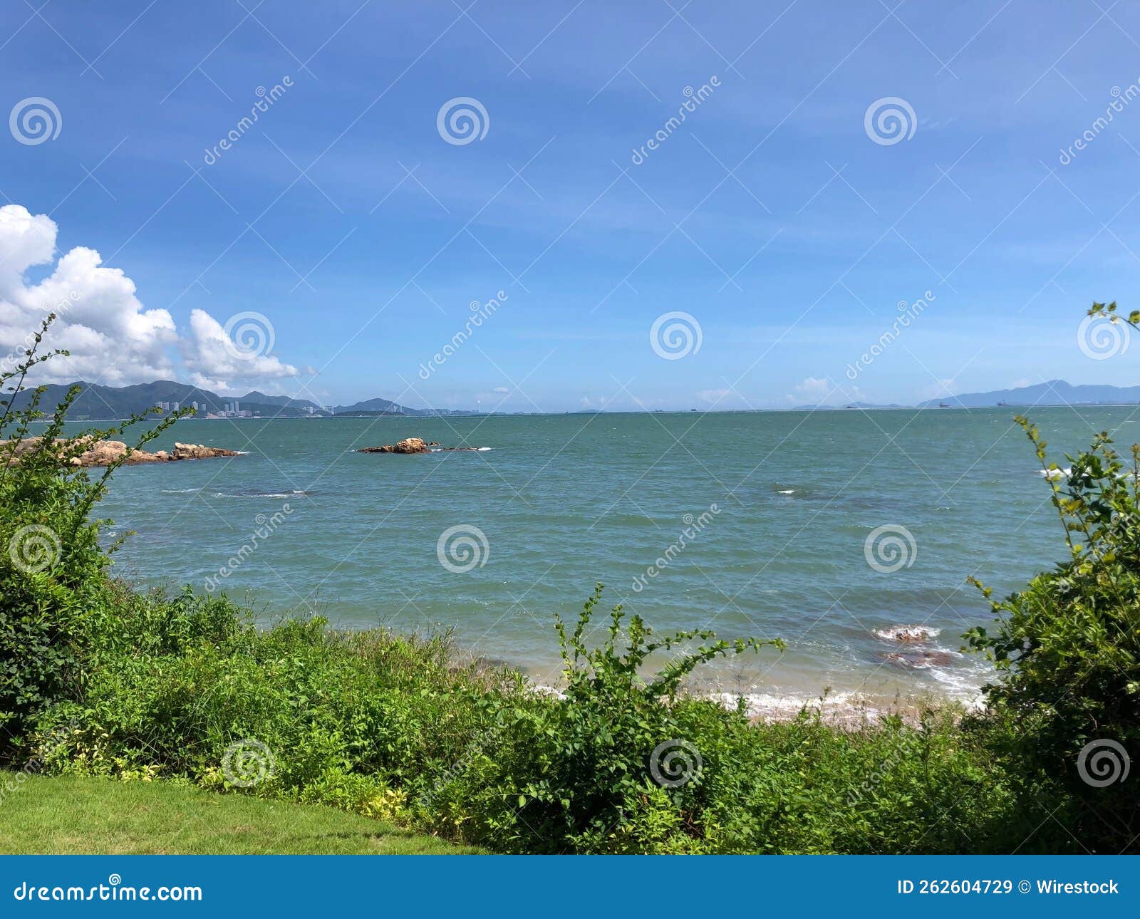 Beautiful Scenery of the Sea with Greenery in the Foreground Stock ...