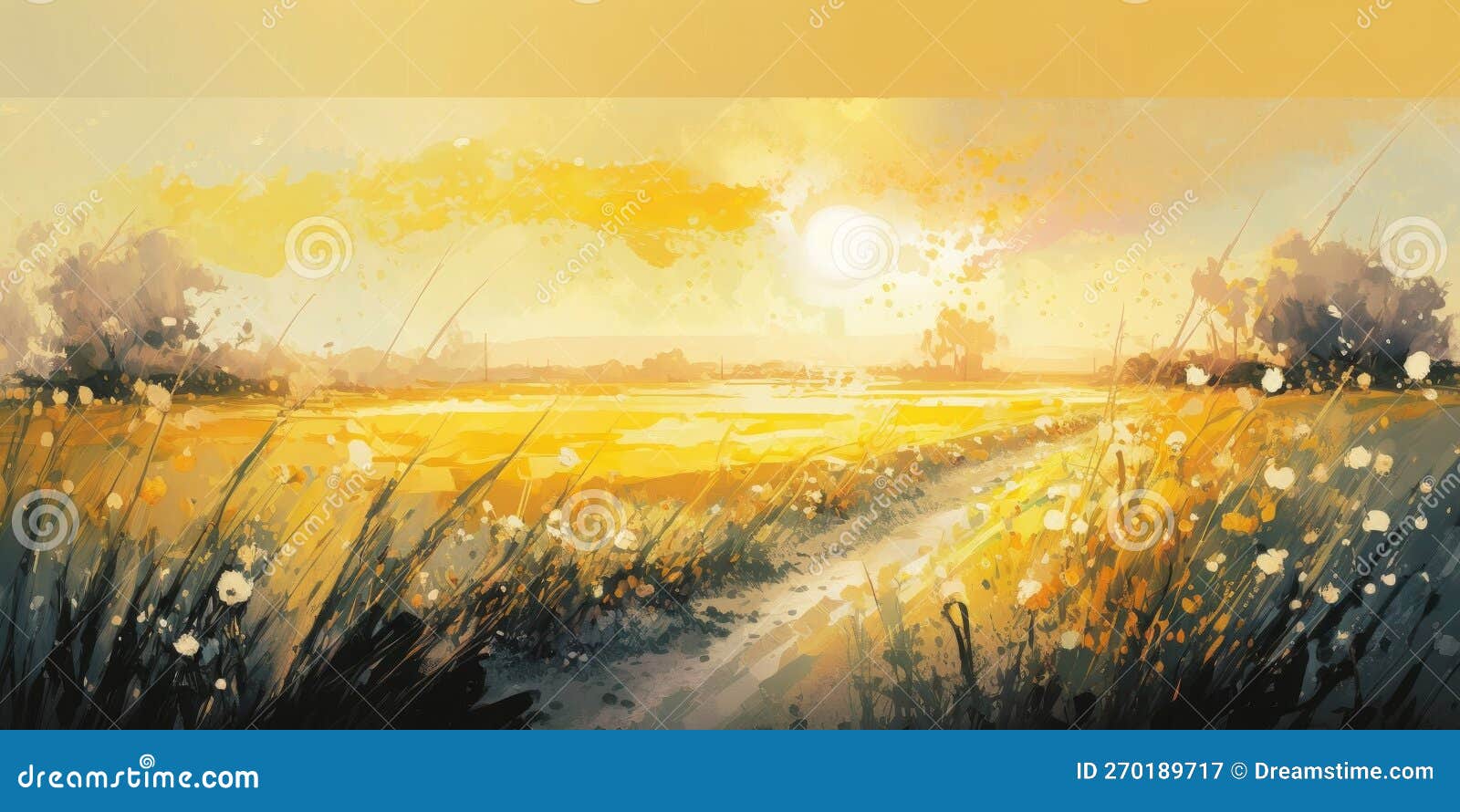 Beautiful Scenery of the Setting Sun on the Meadow. Generative Ai Stock ...