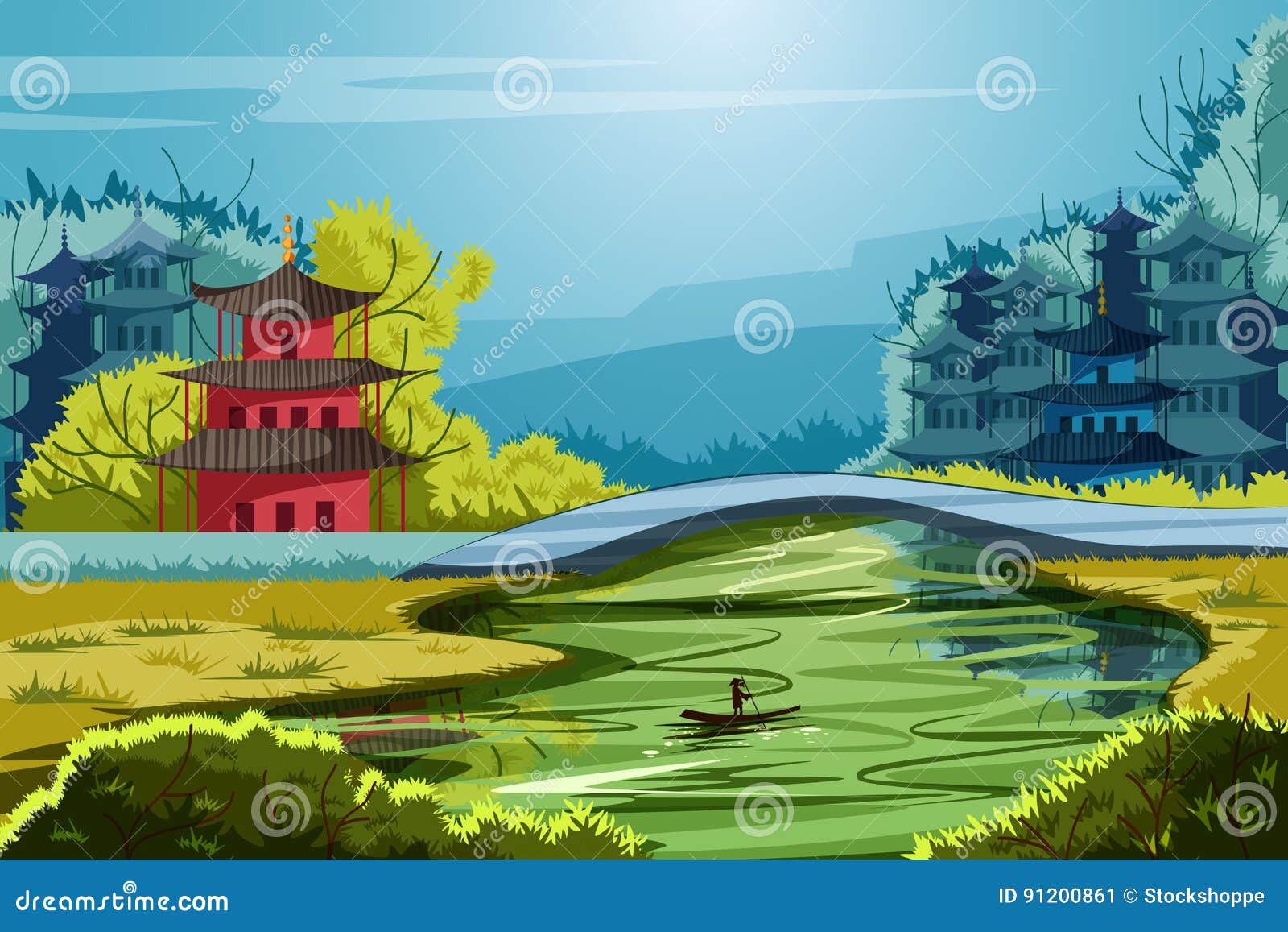 Beautiful Scenic Landscape of Rural China Stock Vector - Illustration ...