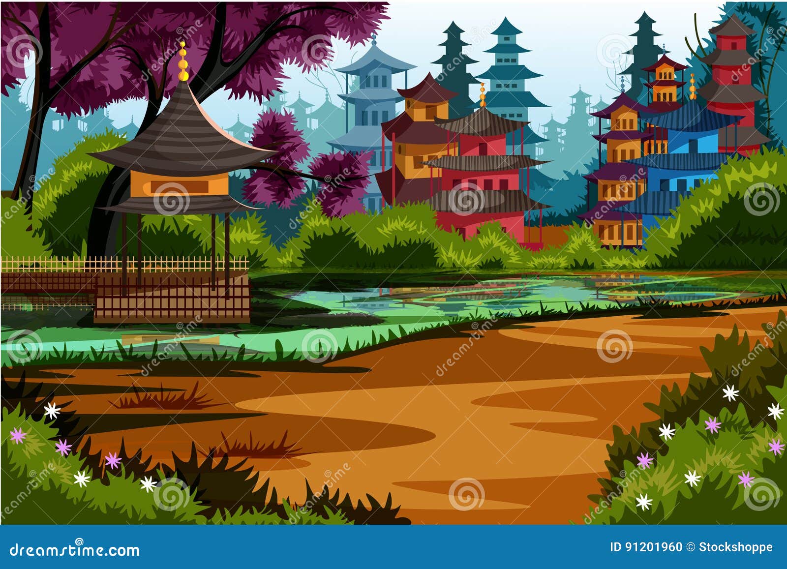 Beautiful Scenic Landscape of Rural China Stock Vector - Illustration ...