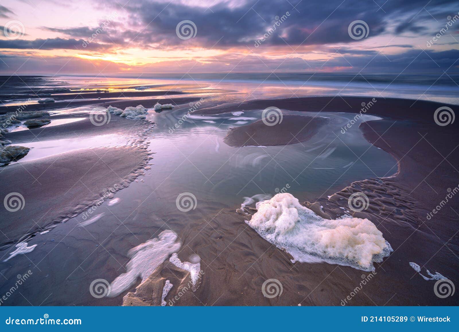 Beautiful Scenic Sunset during Low Tide at the Beach Stock Image ...