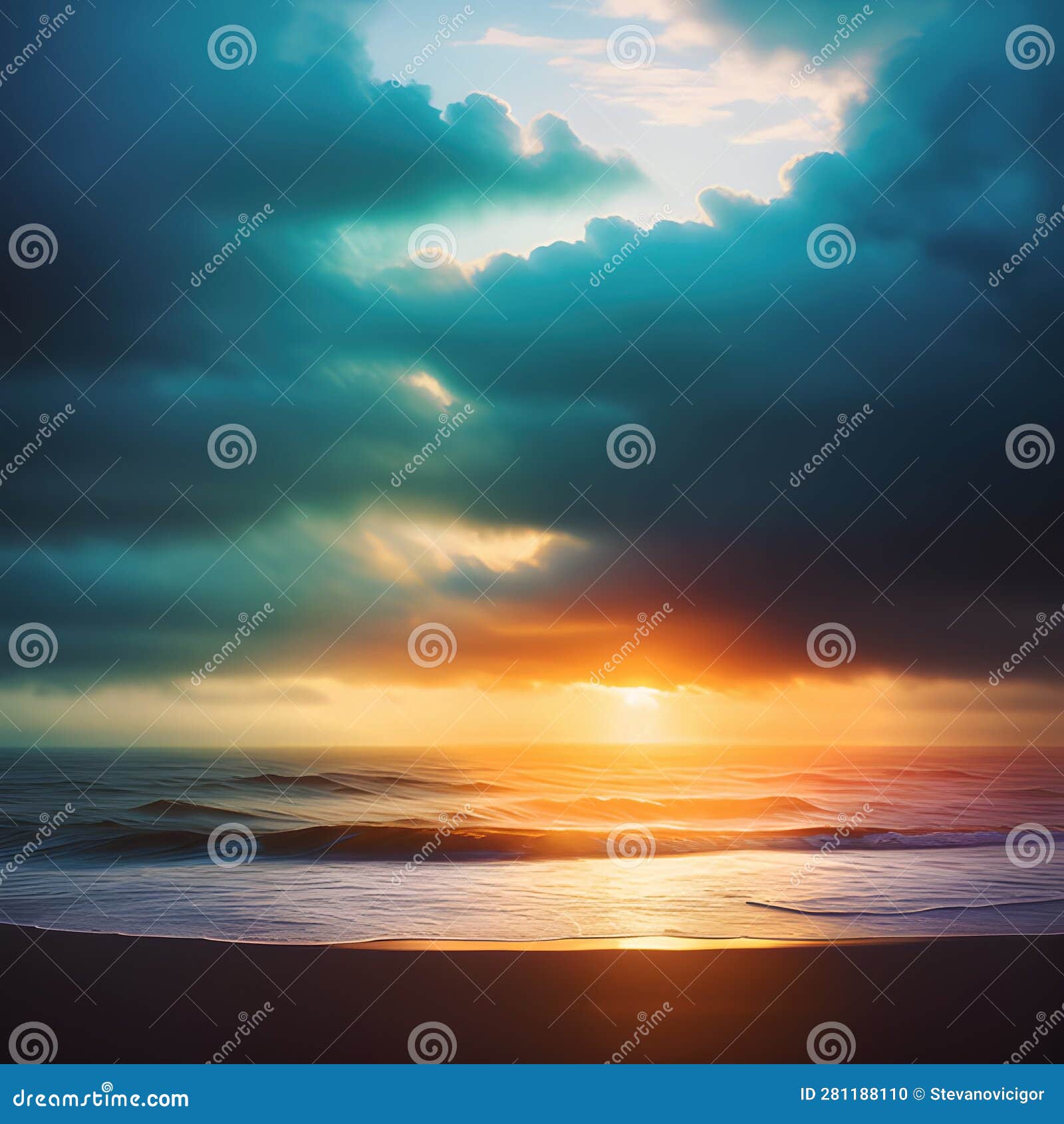 Beautiful Scenic Sunset at the Ocean, Generative Ai Stock Illustration ...