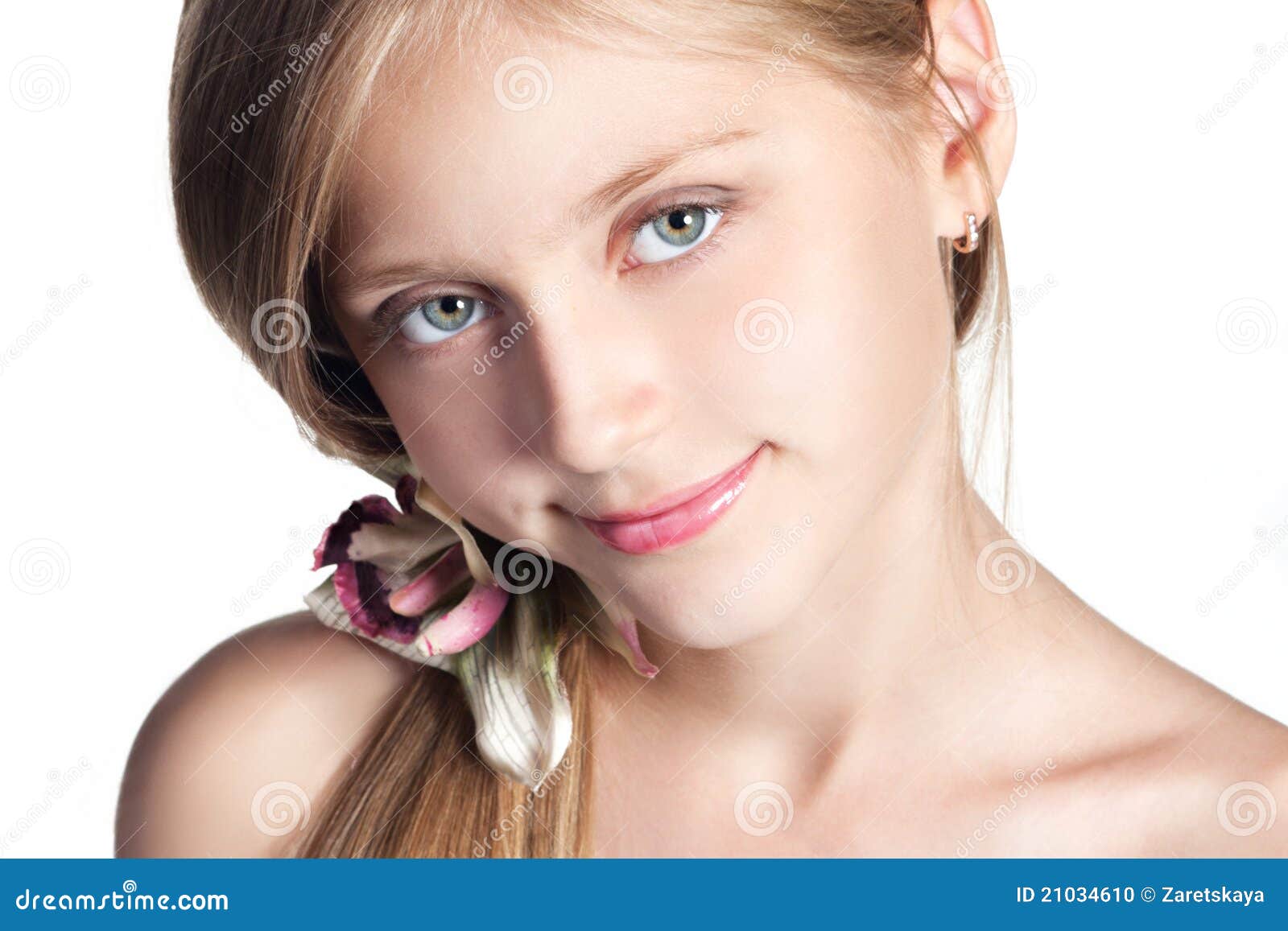 Beautiful School Girl Portrait Stock Photo - Image of blond, flower ...