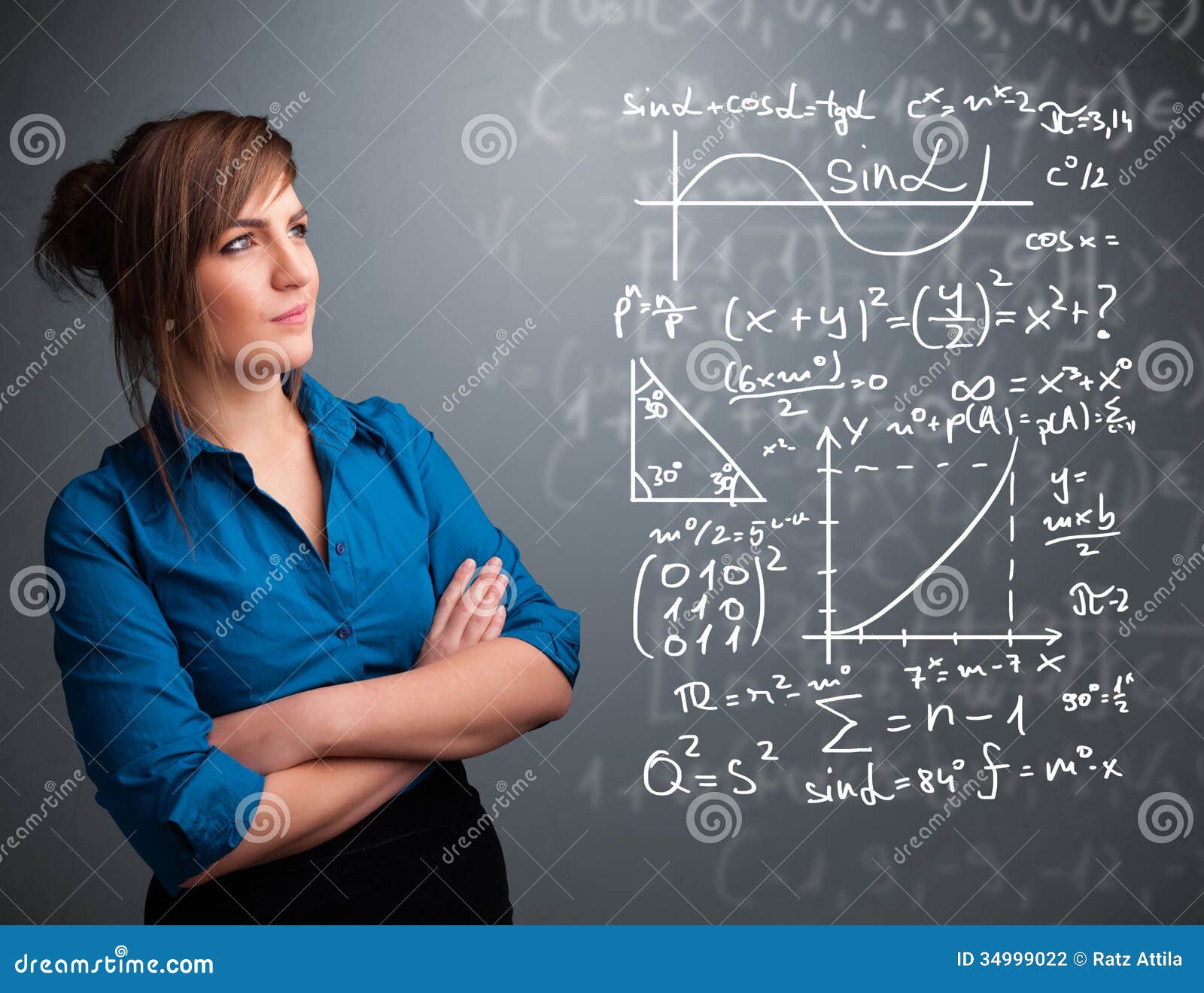 Beautiful School Girl Thinking about Complex Mathematical Signs Stock ...