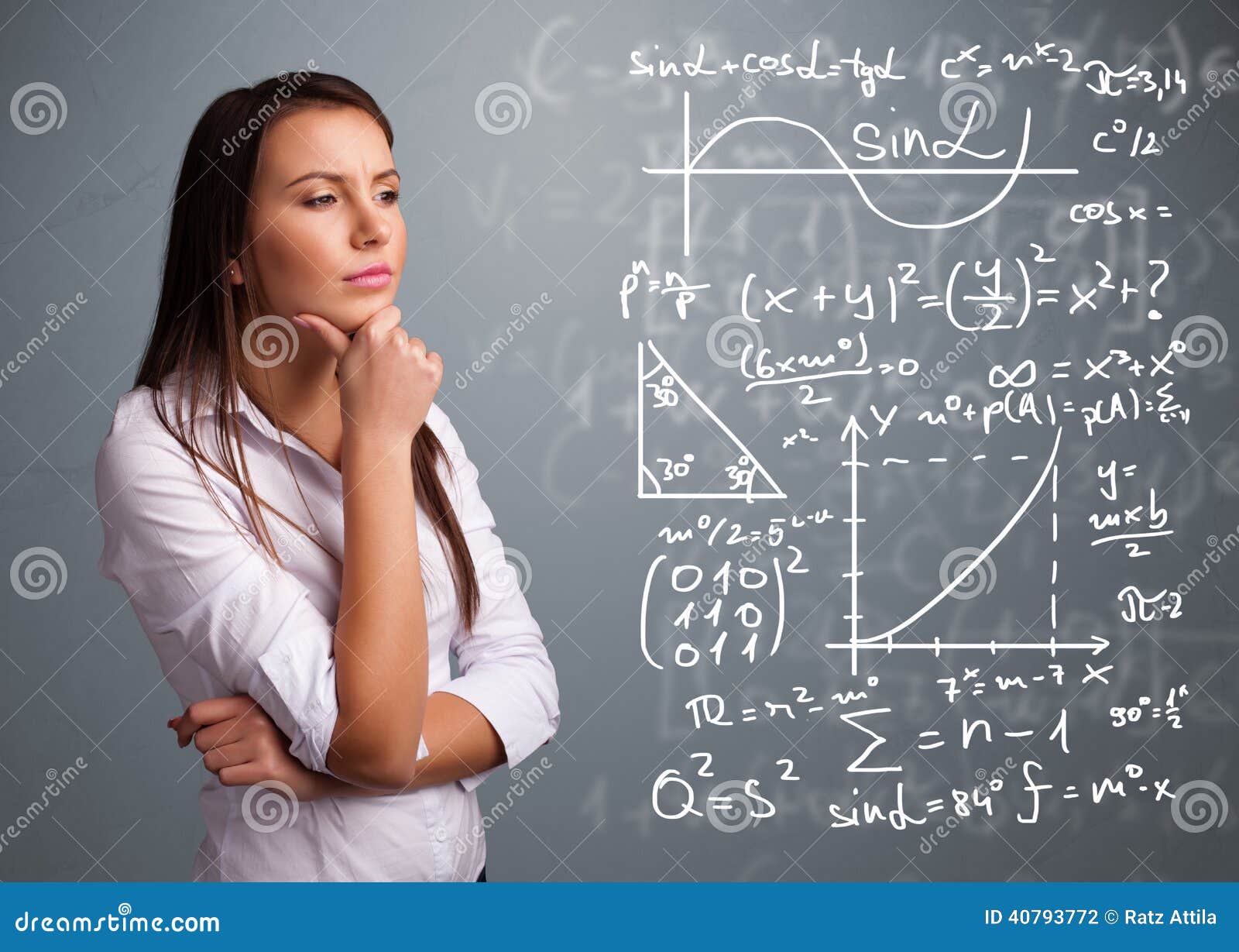 Beautiful School Girl Thinking about Complex Mathematical Signs Stock ...