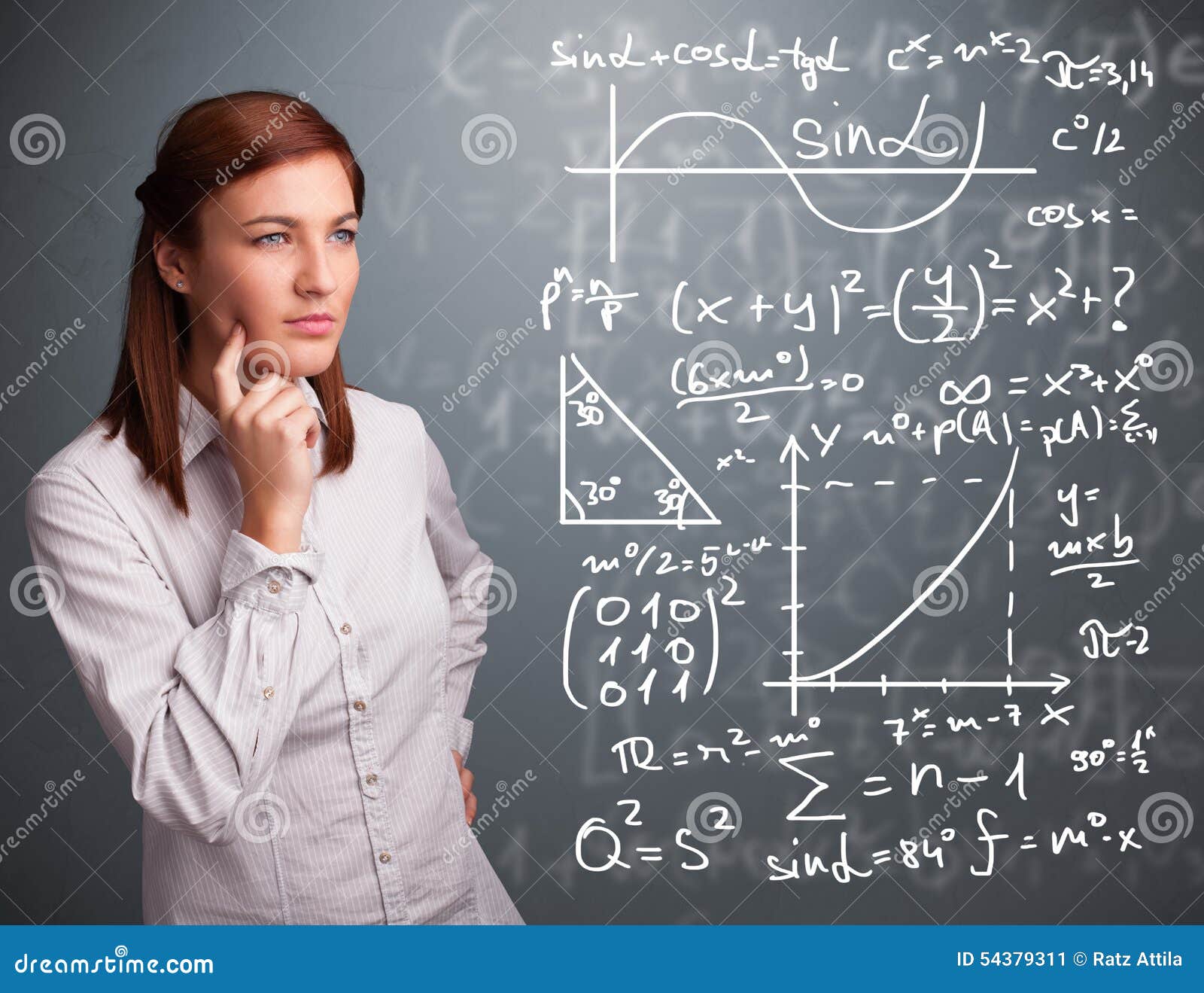 Beautiful School Girl Thinking about Complex Mathematical Signs Stock ...