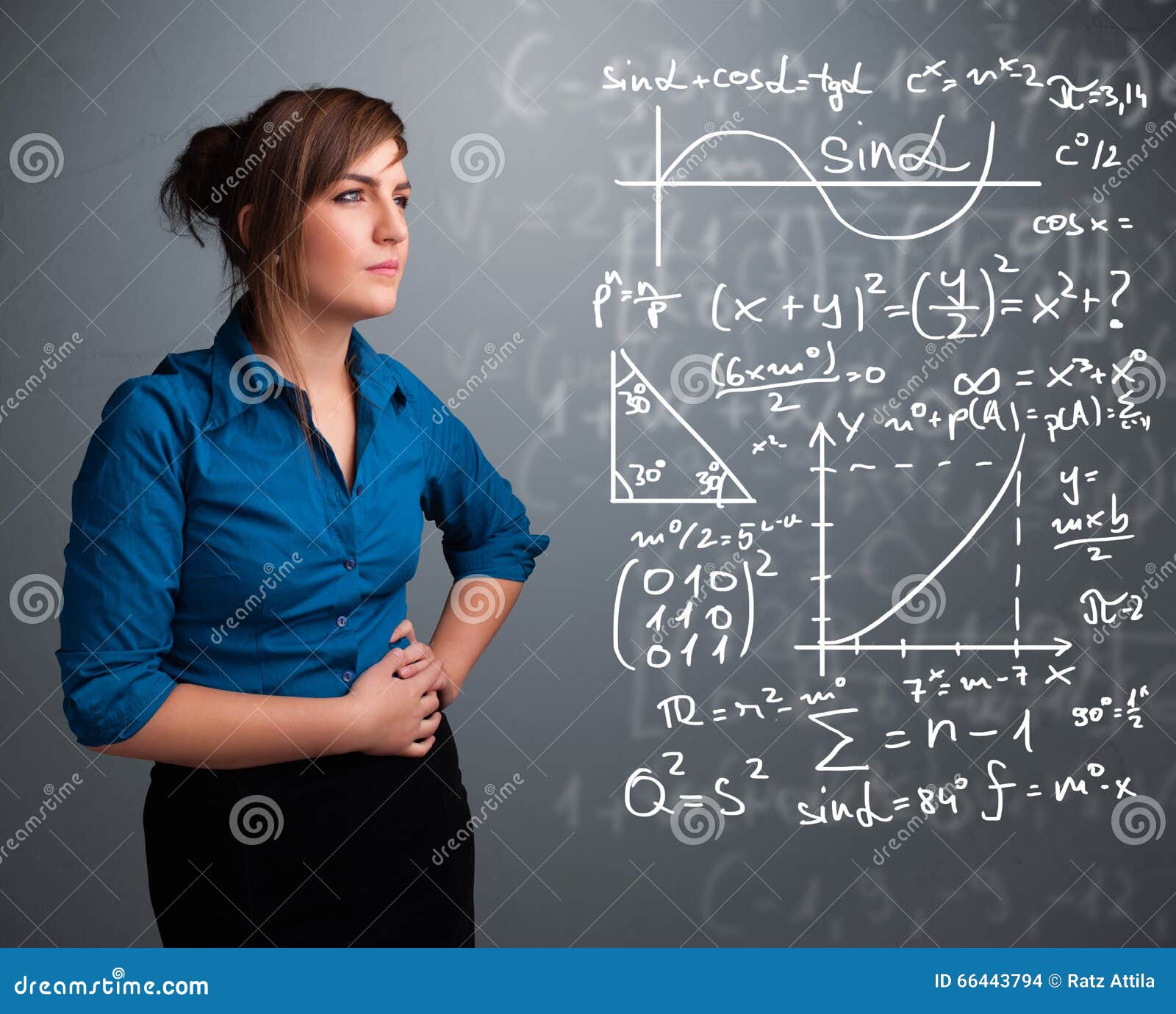 Beautiful School Girl Thinking about Complex Mathematical Signs Stock ...