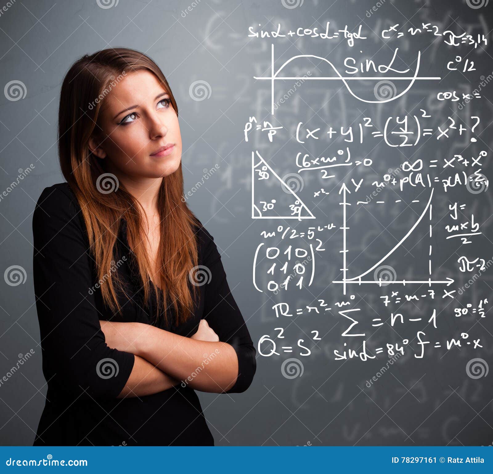 Beautiful School Girl Thinking Complex Mathematical Signs Photos - Free ...