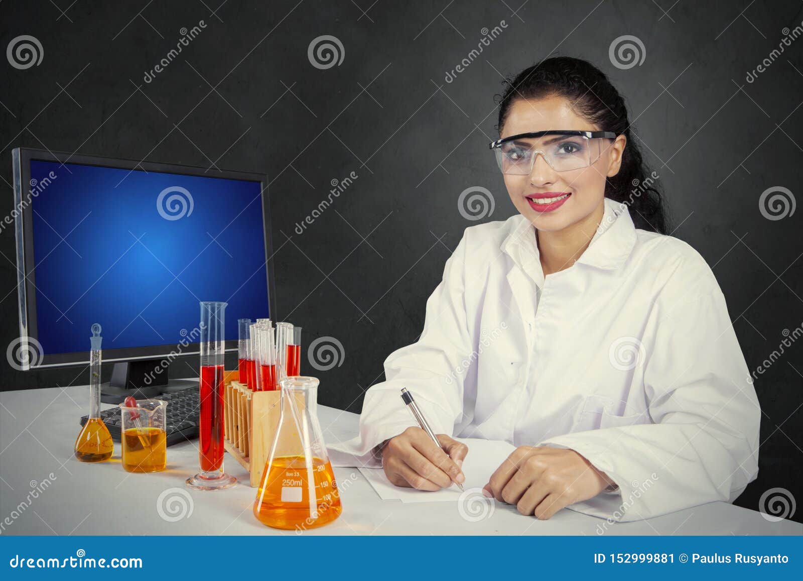 Beautiful Scientist Sitting with Test Tubes Stock Image - Image of ...