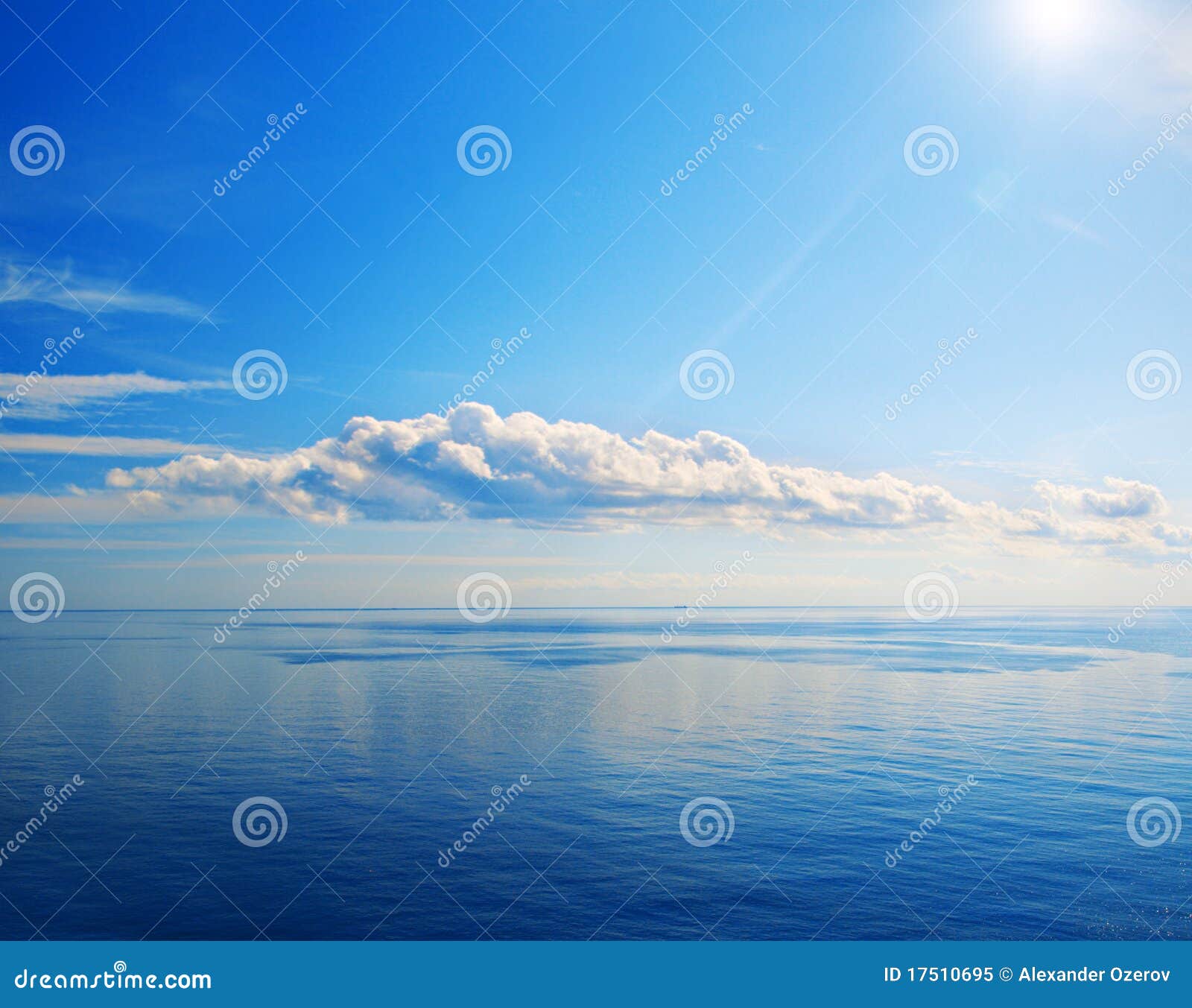 Beautiful Sea and Cloudy Sky with Sun Stock Image - Image of quiet ...