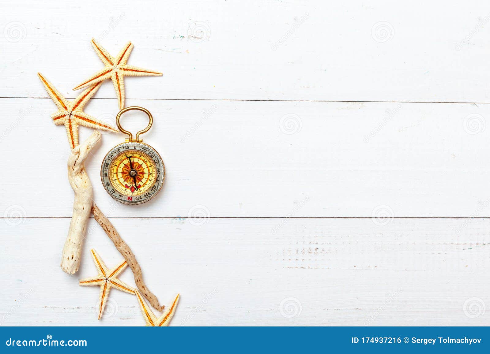 Beautiful Sea Composition with Shells and Vintage Compass Stock Photo ...