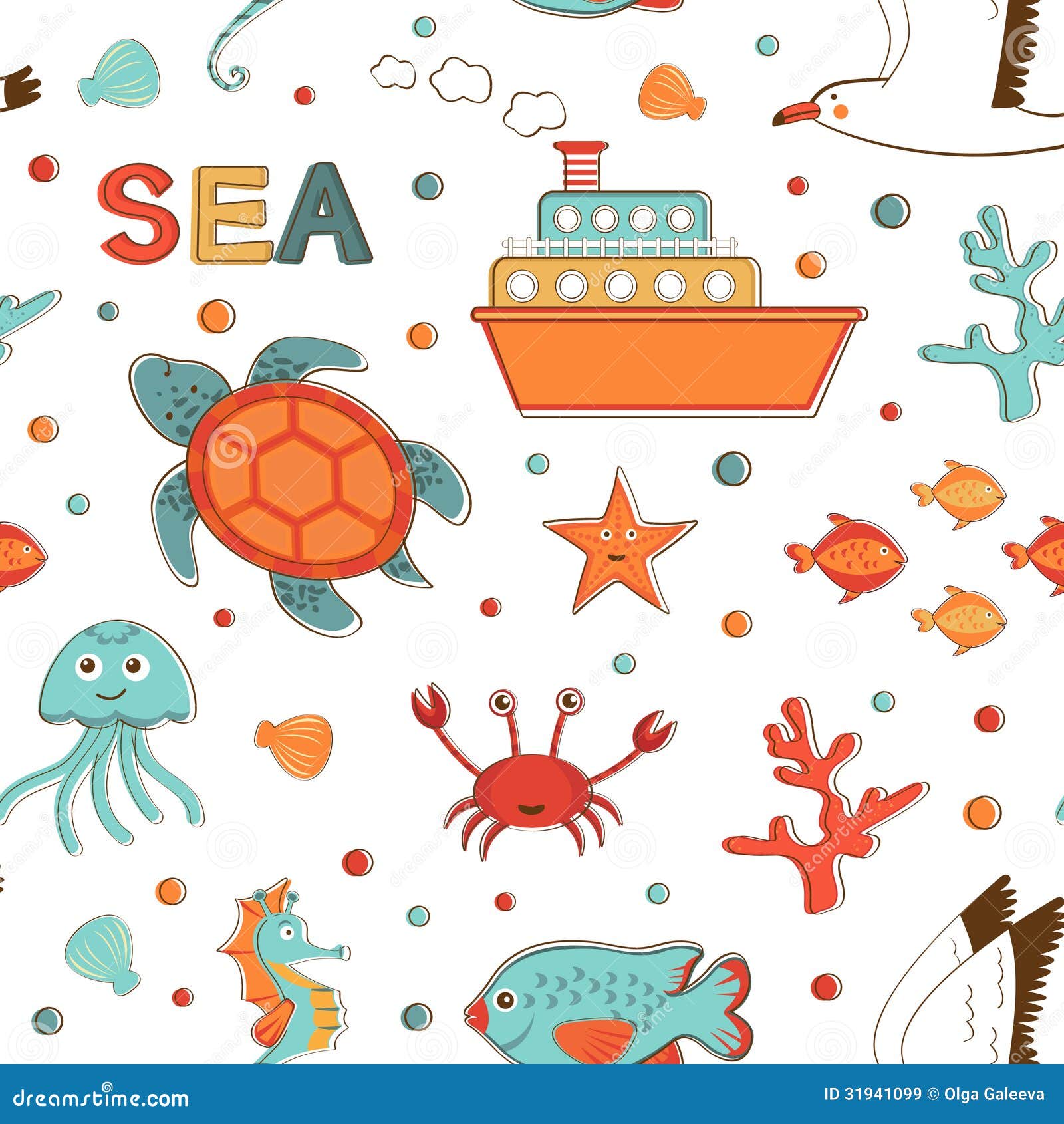 Beautiful Sea Life Related Items Pattern Stock Vector - Illustration of ...