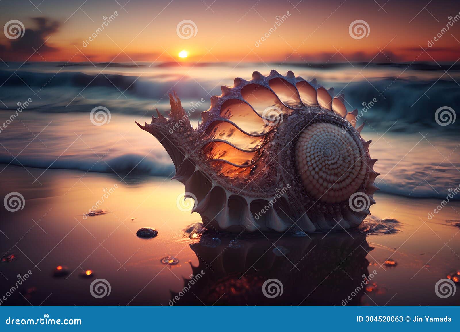Beautiful Sea Shell on the Beach at Sunset. Nature Composition Stock ...