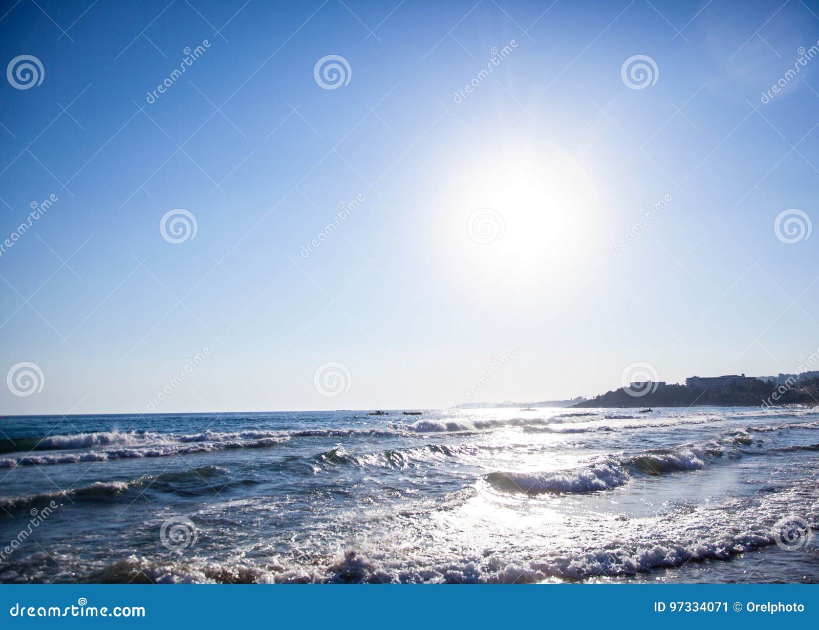 Beautiful Sea and Sun on Blue Sky Stock Image - Image of calm, sand ...