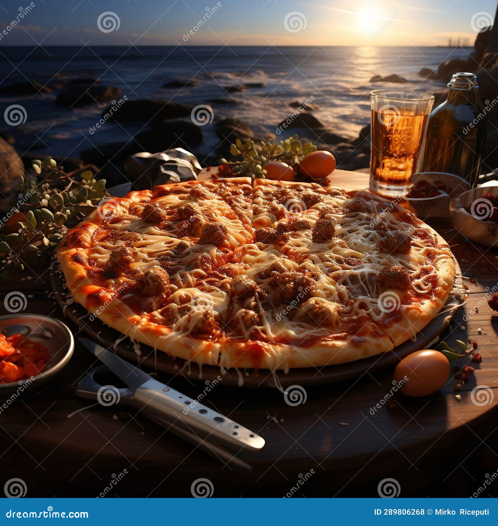 Beautiful sea view pizza stock illustration. Illustration of italy ...